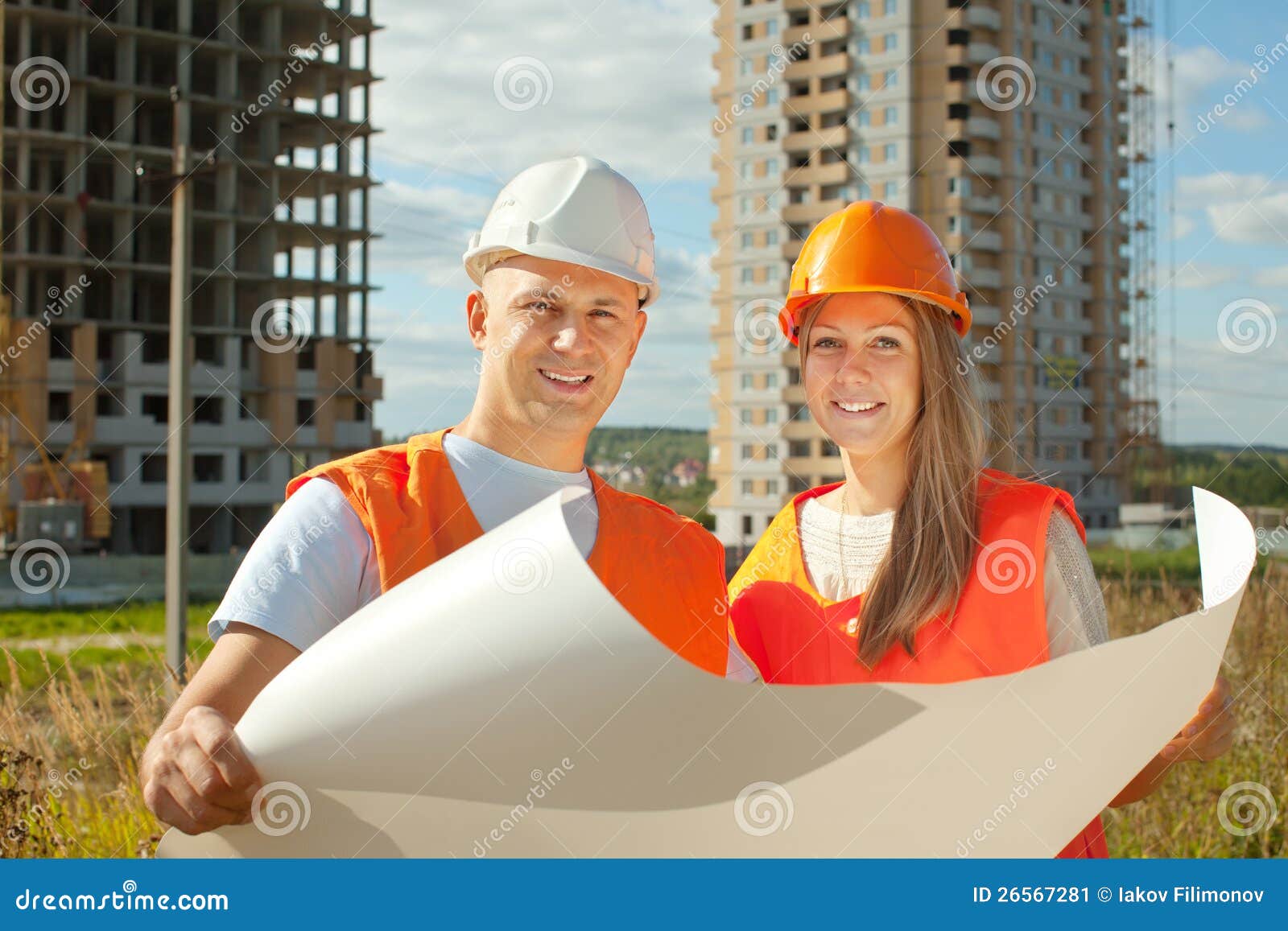 Two Happy Builders in Hardhat Stock Image - Image of positive, people ...