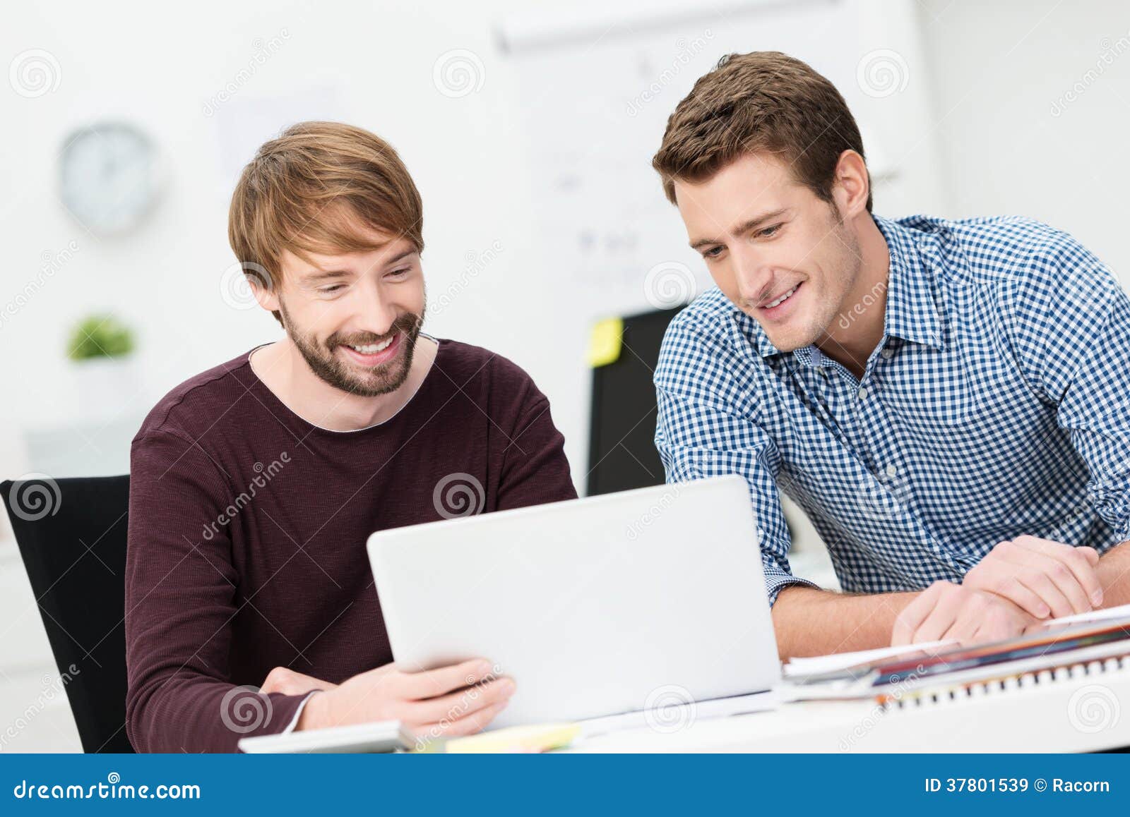 Two Happy Businessmen Working Together Stock Image - Image of meeting ...