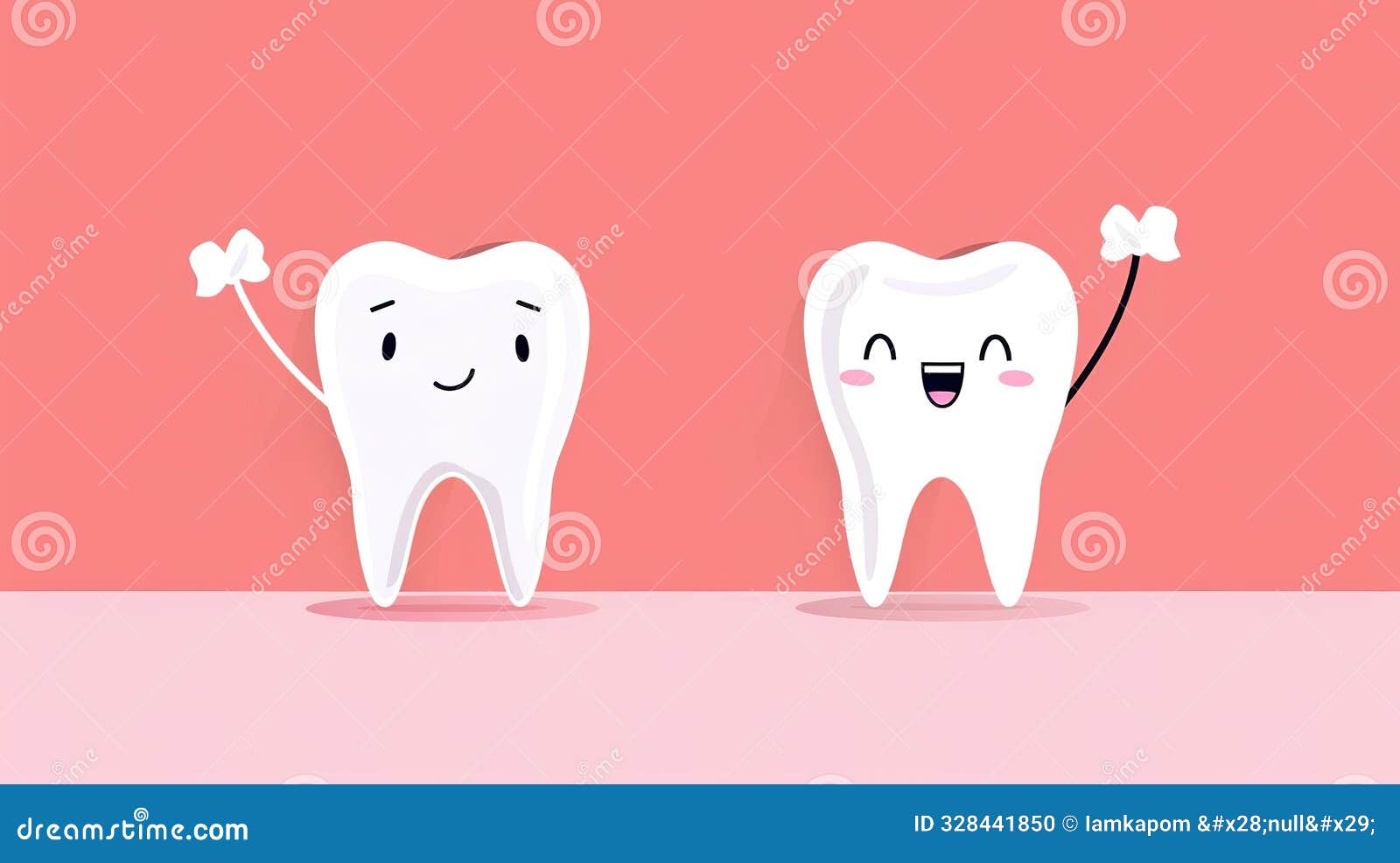 Two Happy Cartoon Teeth on a Pink Background Stock Illustration ...