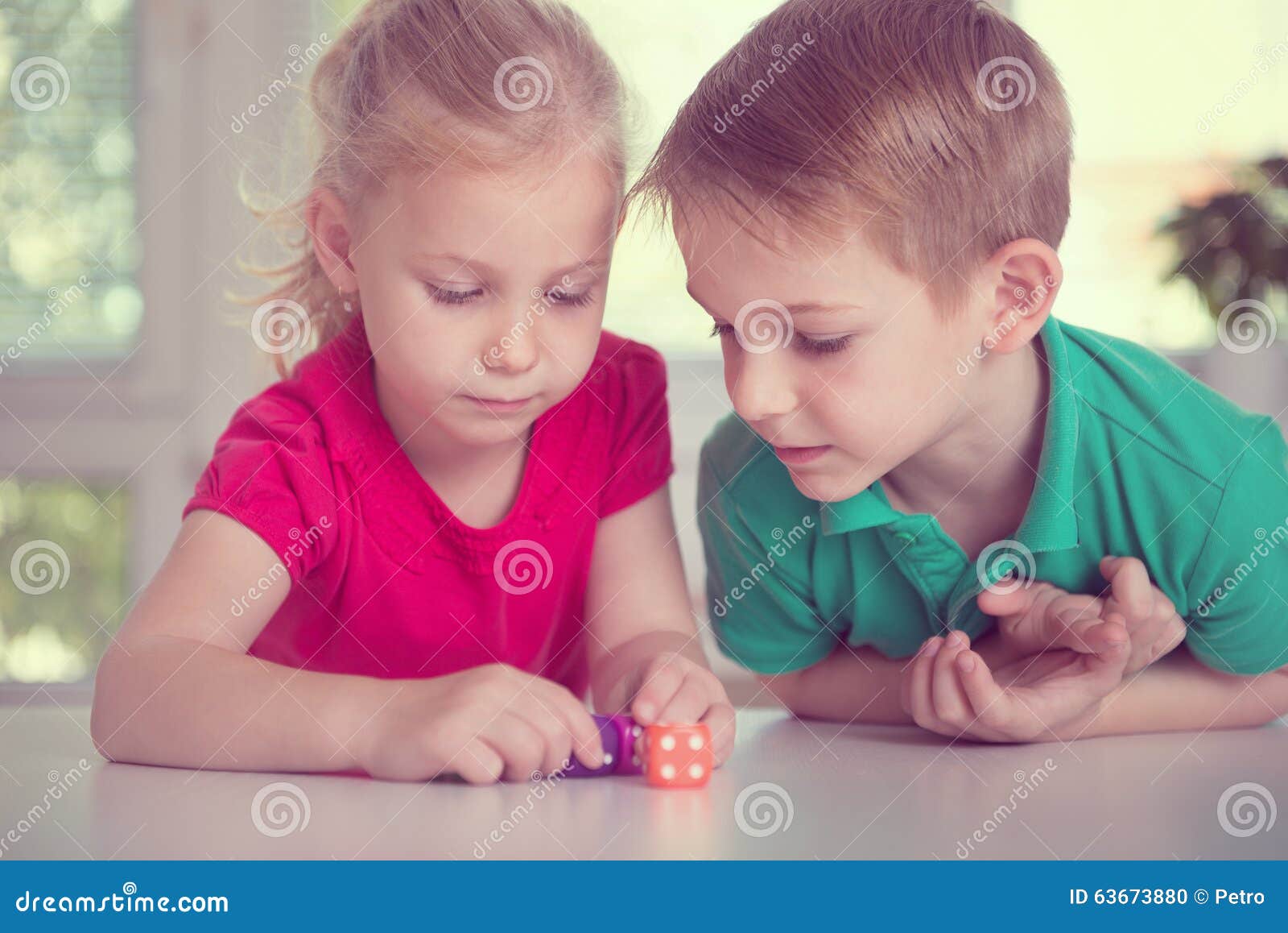 Two Happy Children Playing with Dices Stock Photo - Image of count ...