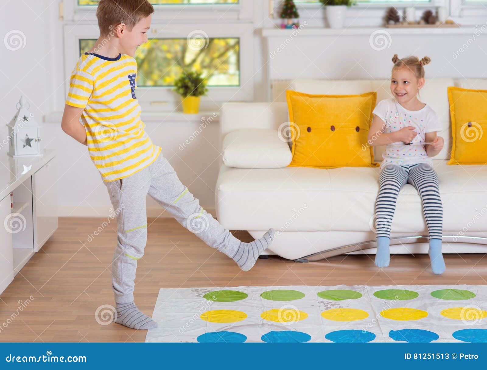 Two Happy Children Playing Exciting Game at Home Stock Image - Image of ...