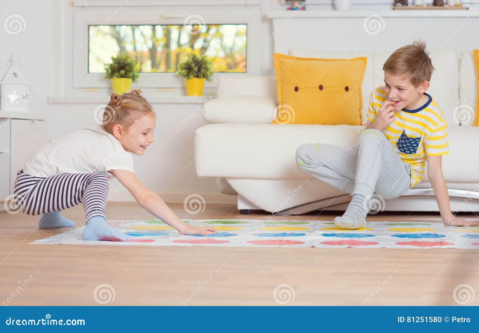 Two Happy Children Playing Exciting Game at Home Stock Photo - Image of ...