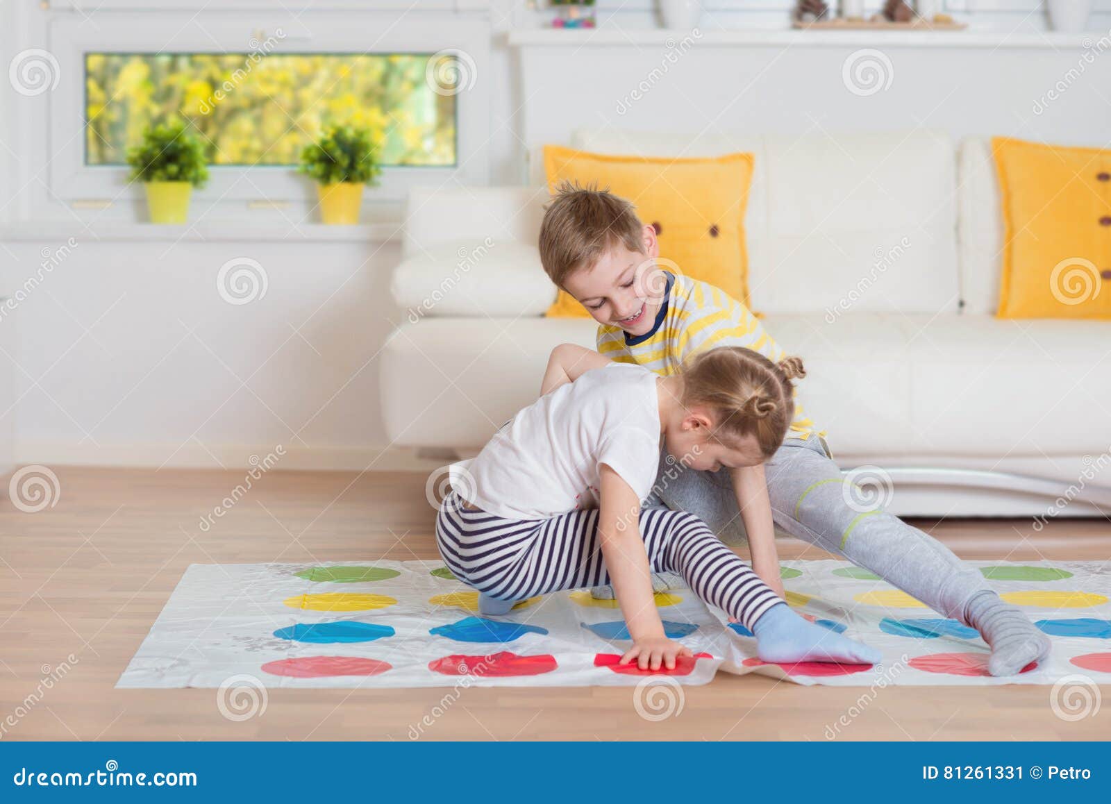 Two Happy Children Playing Exciting Game at Home Stock Image - Image of ...