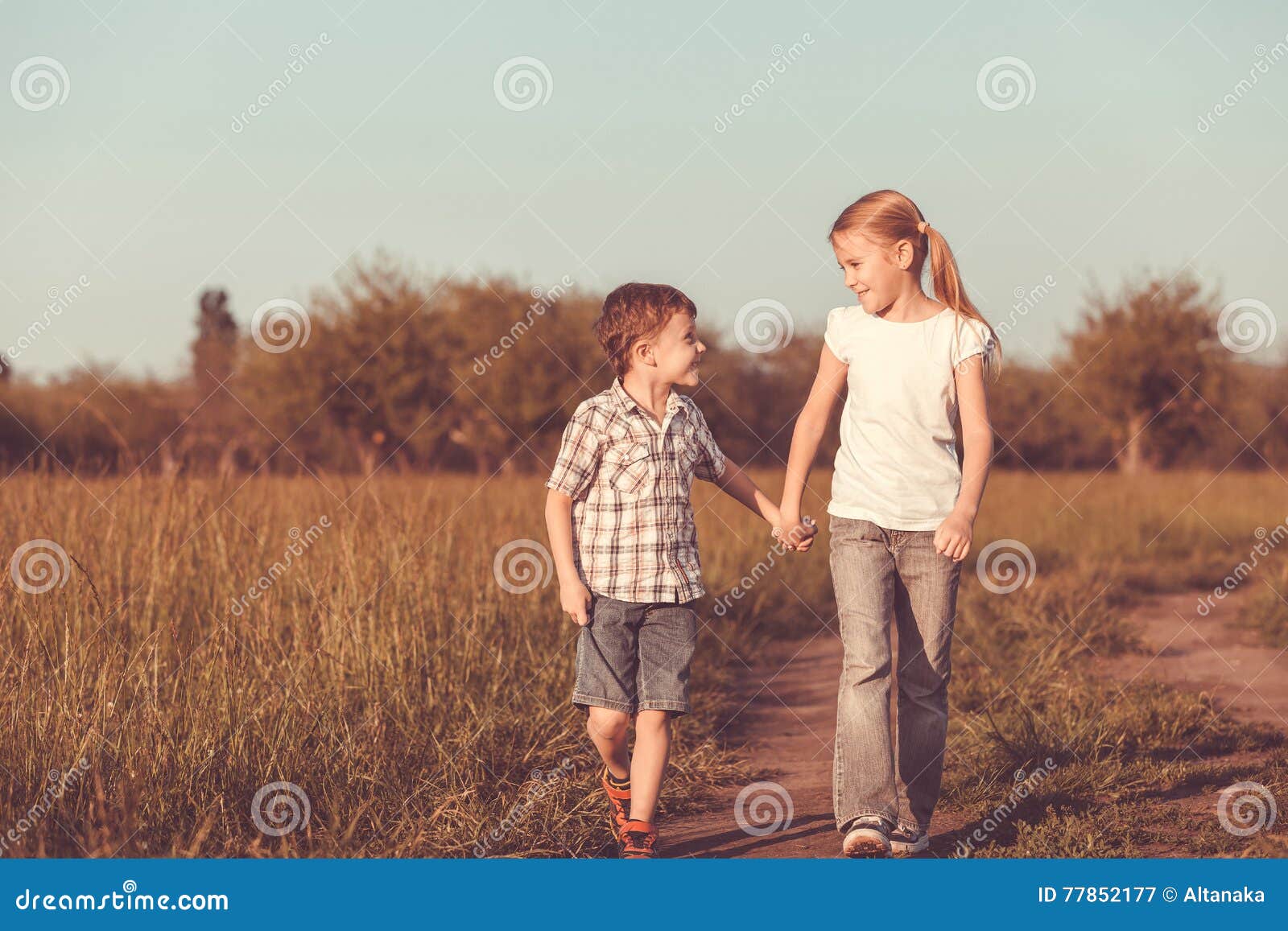 Two Happy Children Playing on the Road Stock Image - Image of cheerful ...