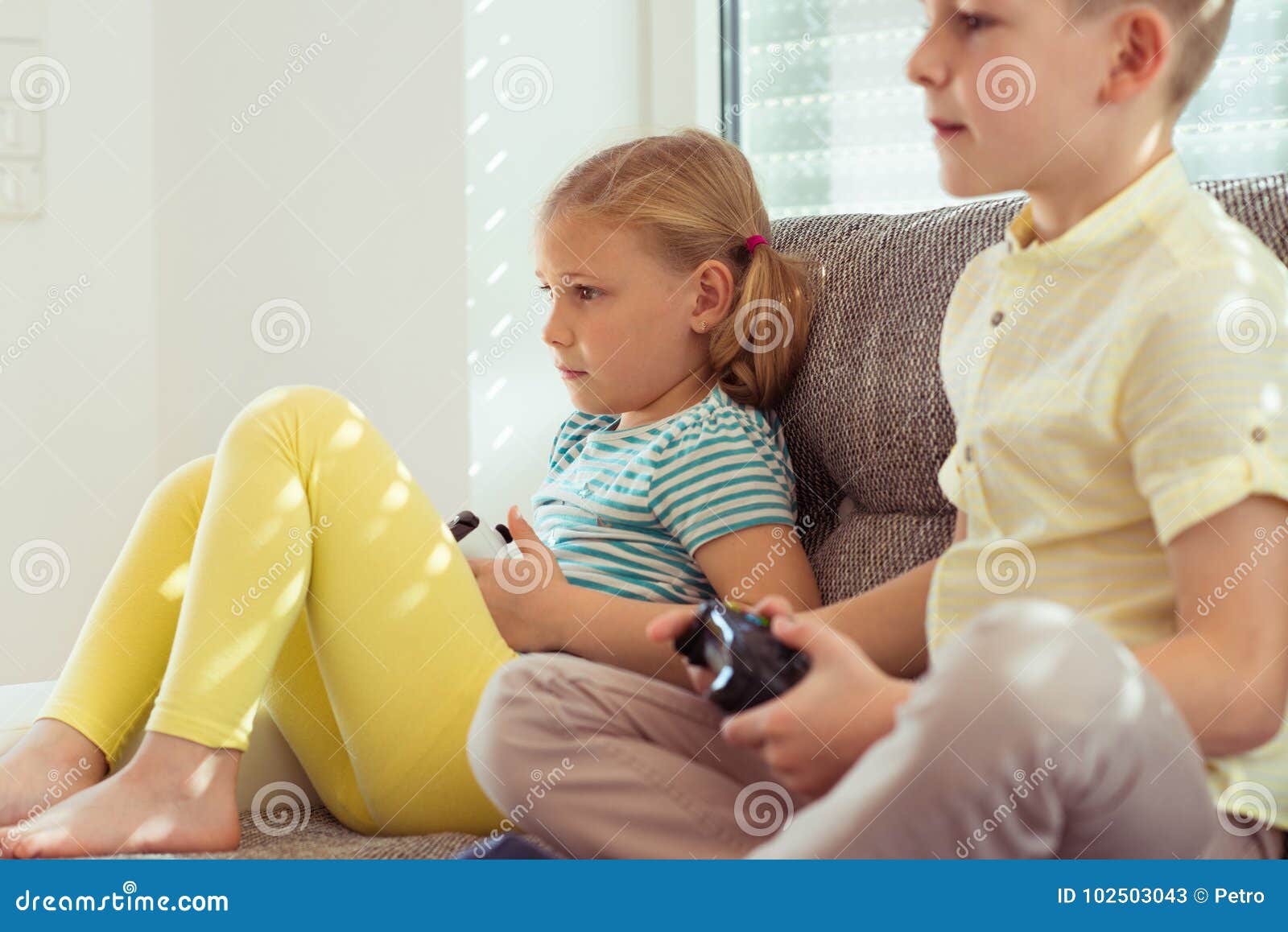 Two Happy Children Playing Video Games at Home Stock Image - Image of ...