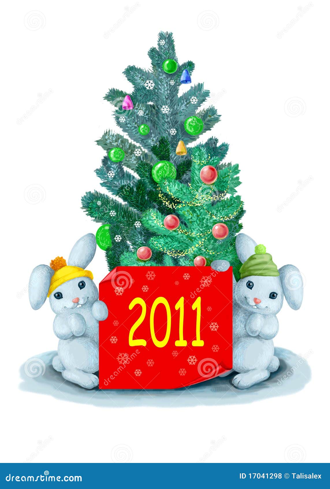 Two Happy Christmas Rabbits Stock Illustration - Illustration of poster ...