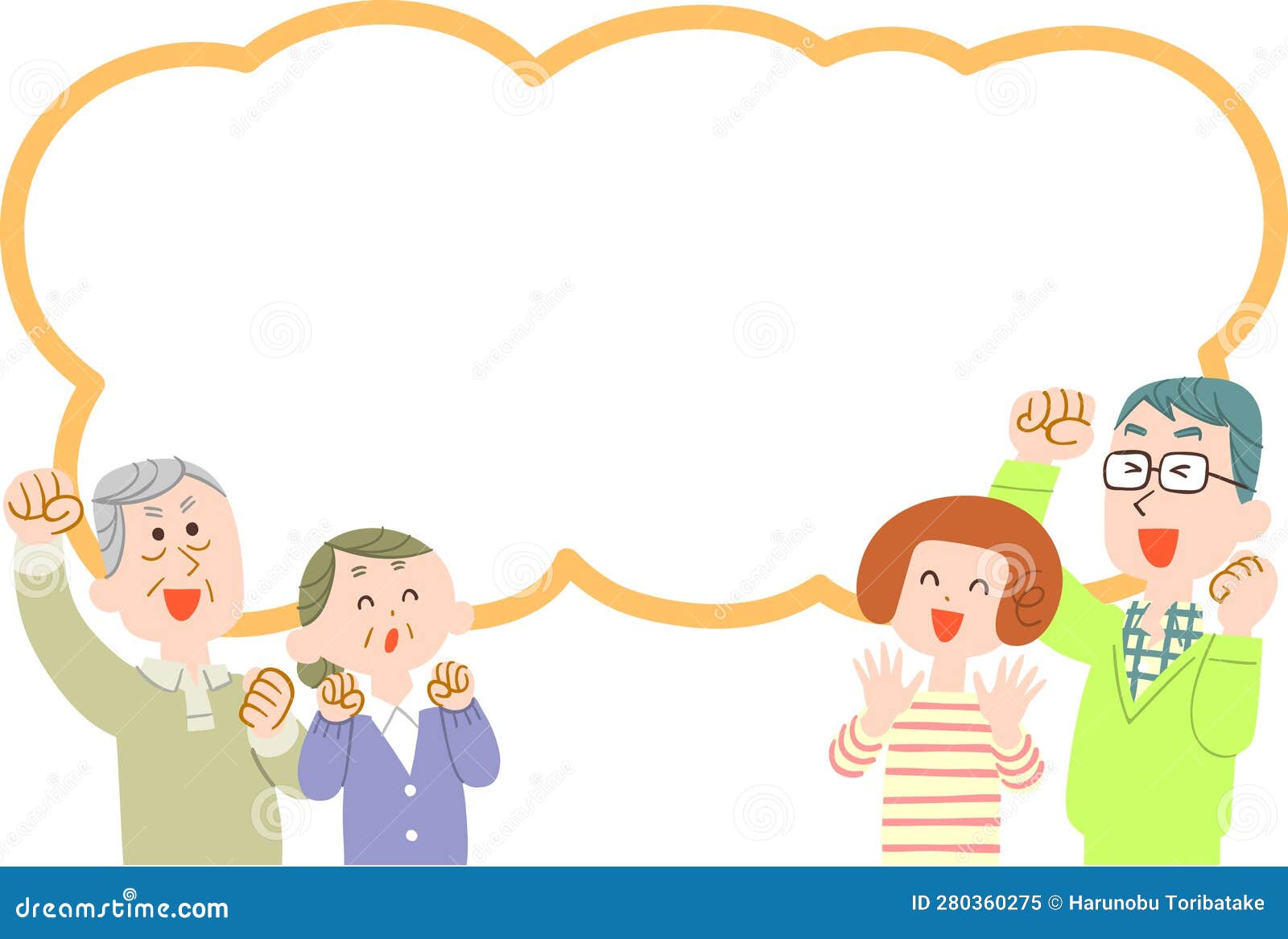 Two Happy Couples of Different Generations and a Speech Bubble Stock ...