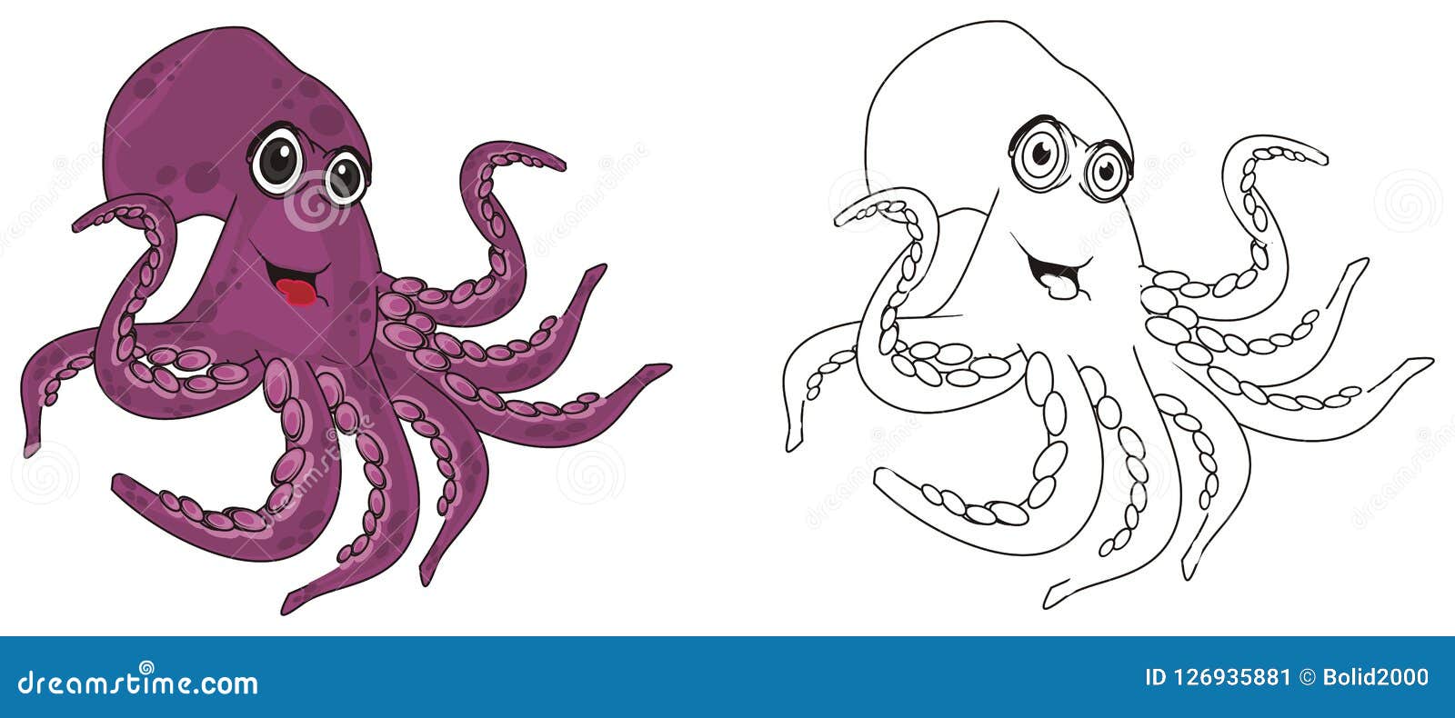 Two Happy Octopuses Illustration On A Black Background Royalty-Free ...