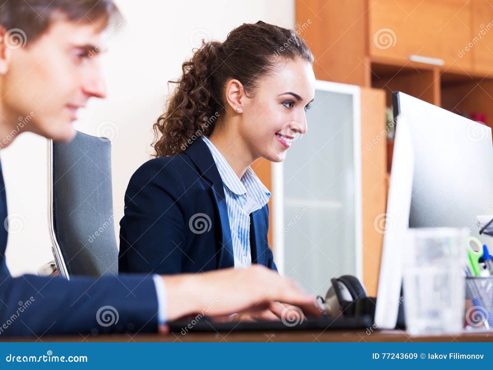 Two Happy Employees in Office Stock Image - Image of european ...