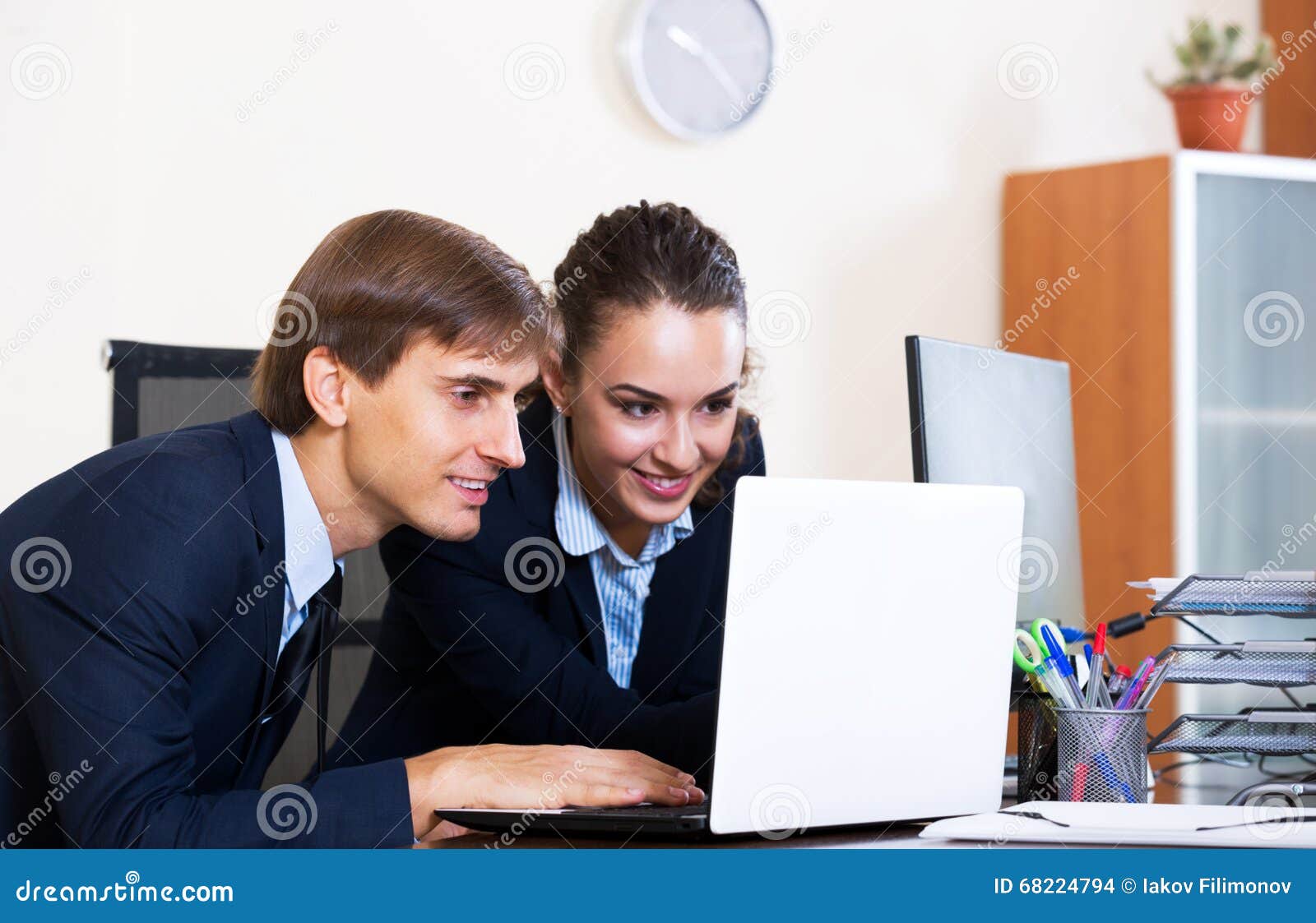Two Happy Employees in Office Stock Photo - Image of collaboration ...