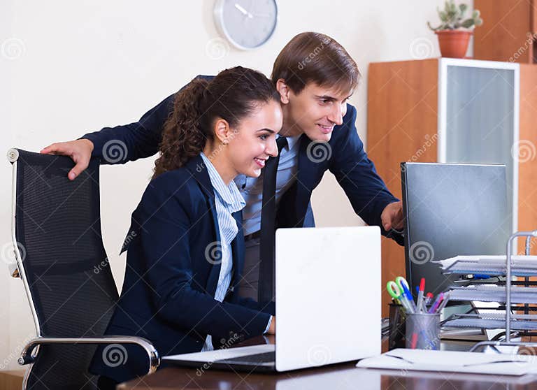 Two Happy Employees in Office Stock Photo - Image of indoor, corporate ...