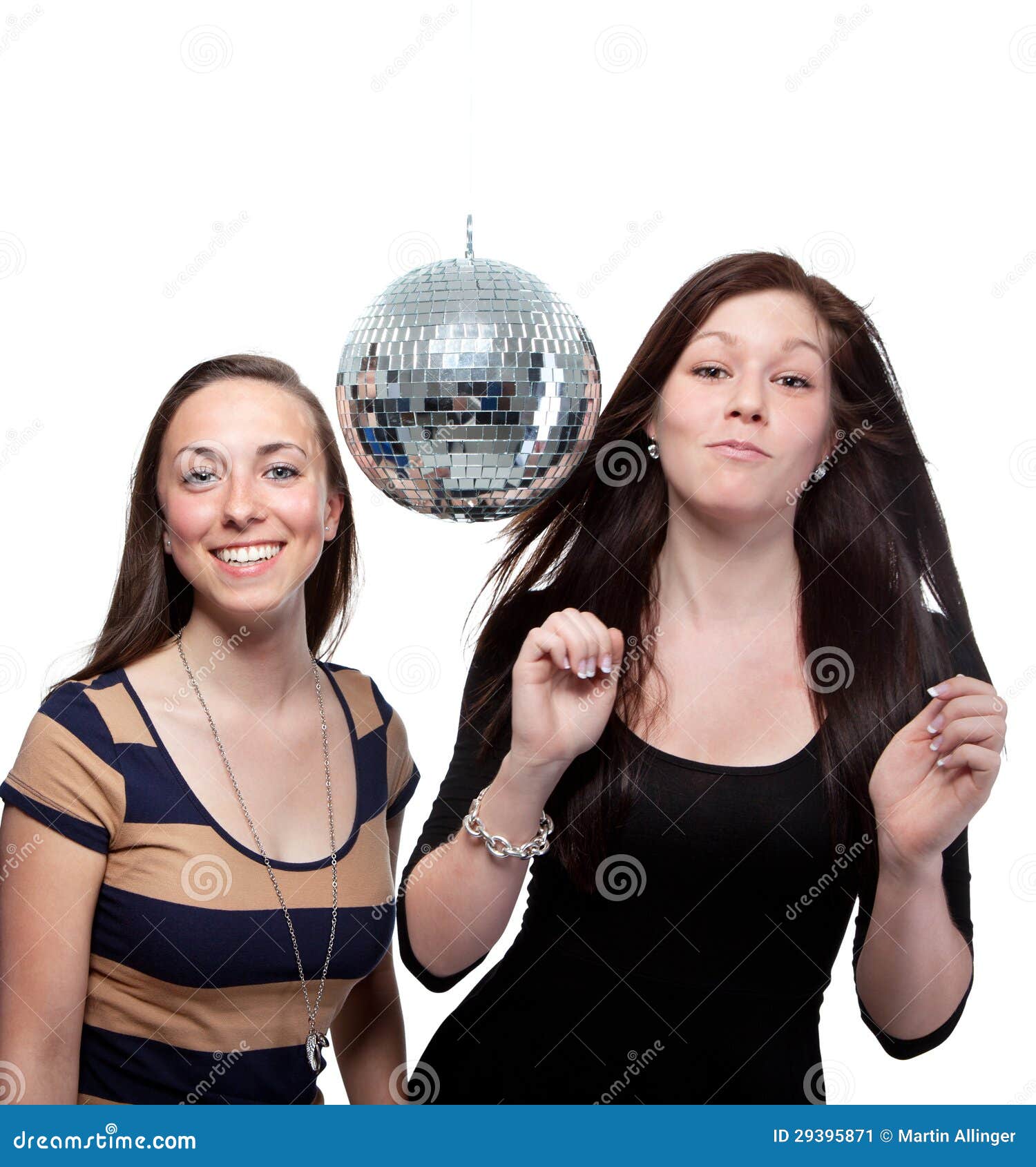 Two Happy Friends with Disco Ball Stock Image - Image of copyspace ...