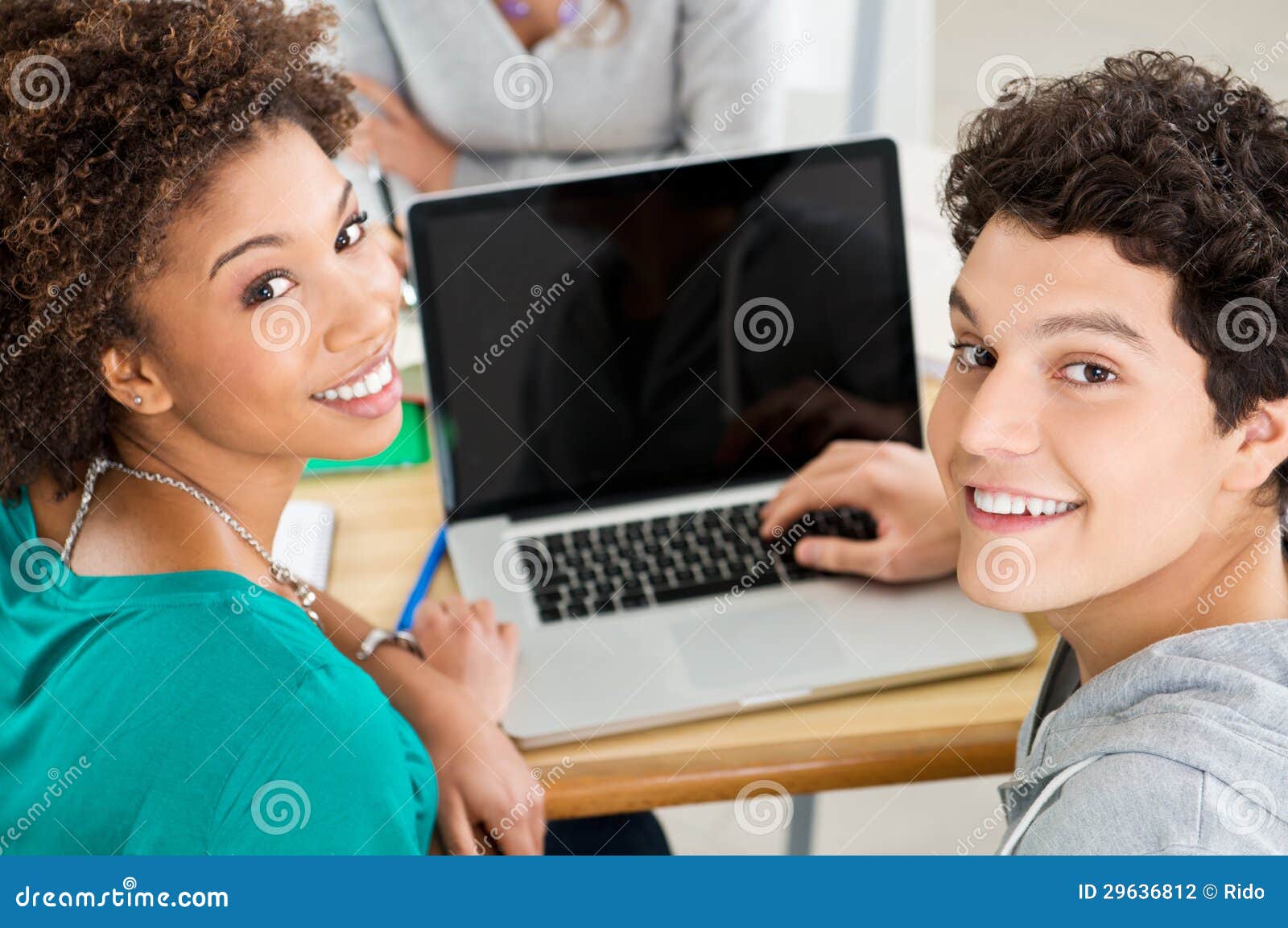 Two Happy Friends Working on Laptop Stock Photo - Image of afro ...