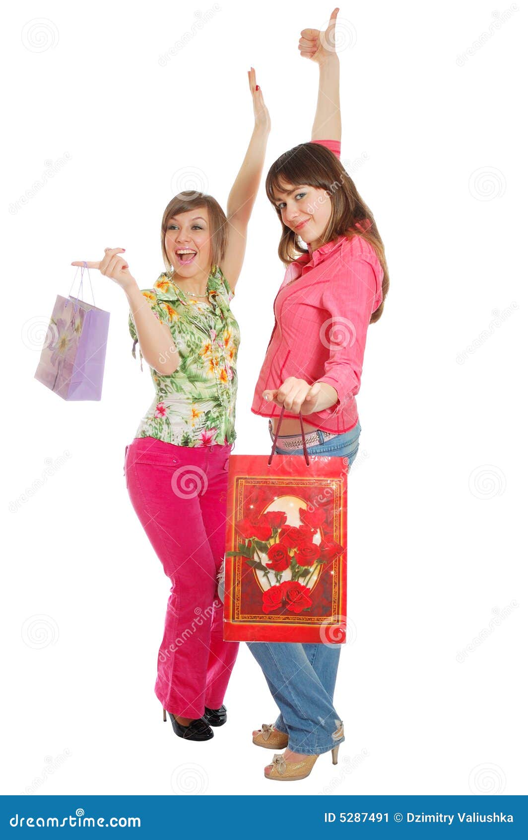 Two Happy Girl Come Back from Shopping Stock Image - Image of white ...