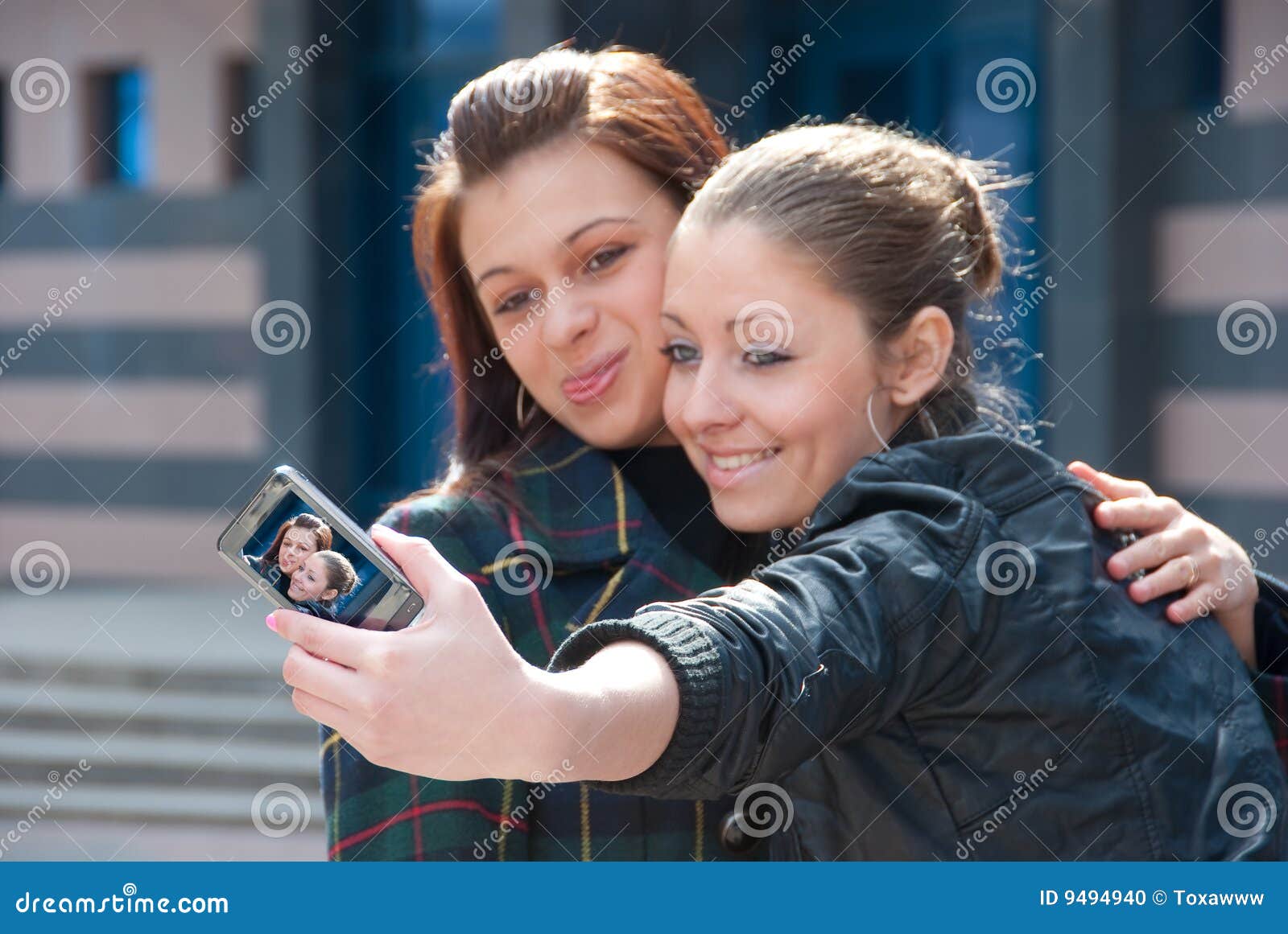 Two Happy Girls Make Self-portrait Stock Photo - Image of digital ...
