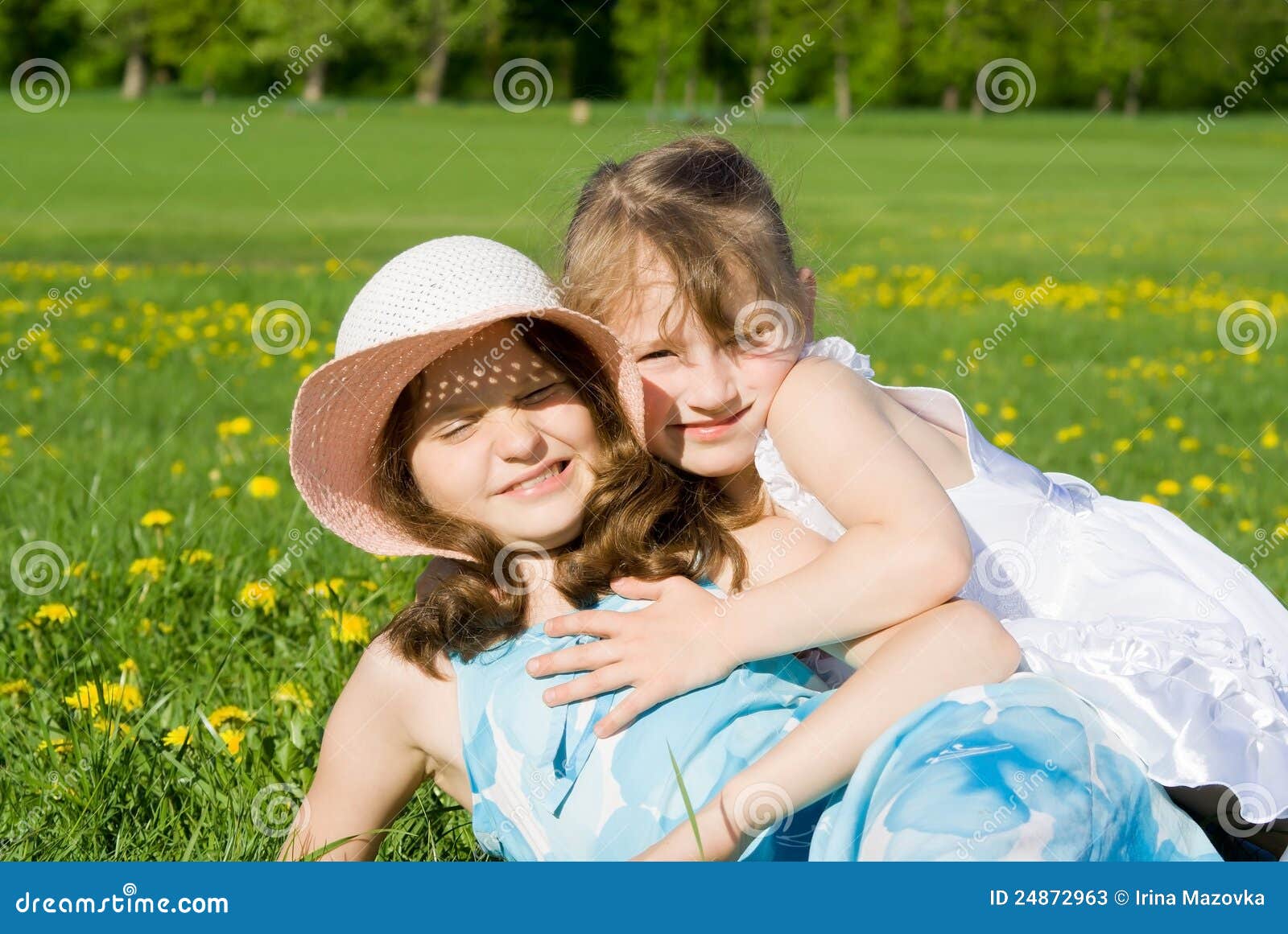 Two Happy Girls on the Nature Stock Image - Image of casual, spring ...