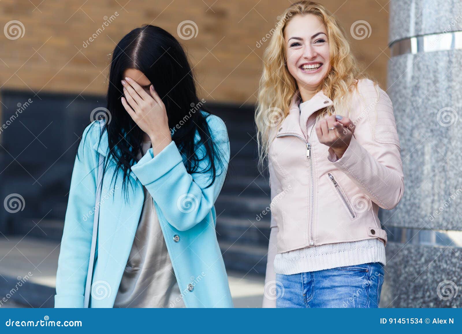 Two Happy Girls Near Building Stock Photo - Image of building, girl ...