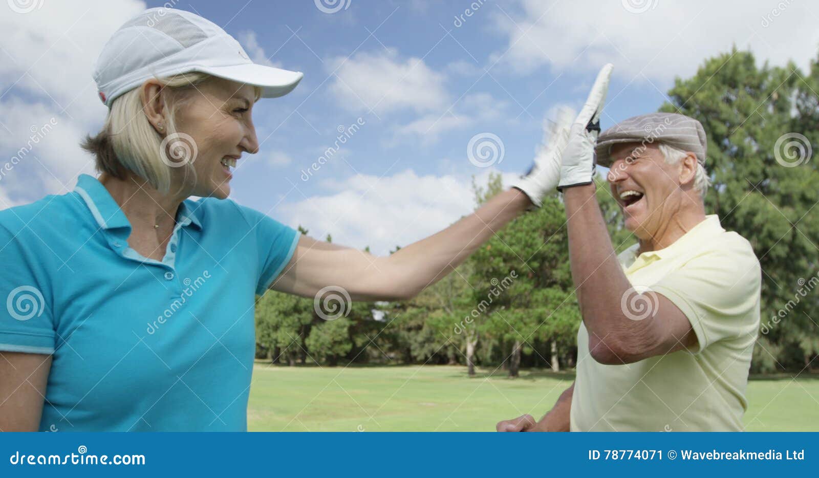 Two Happy Golfers Giving High Five Stock Video - Video of active ...