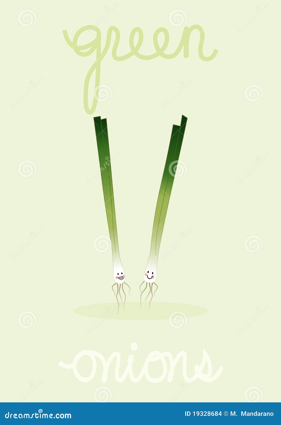 Two Happy Green Onions & Text-raster Stock Illustration - Illustration ...