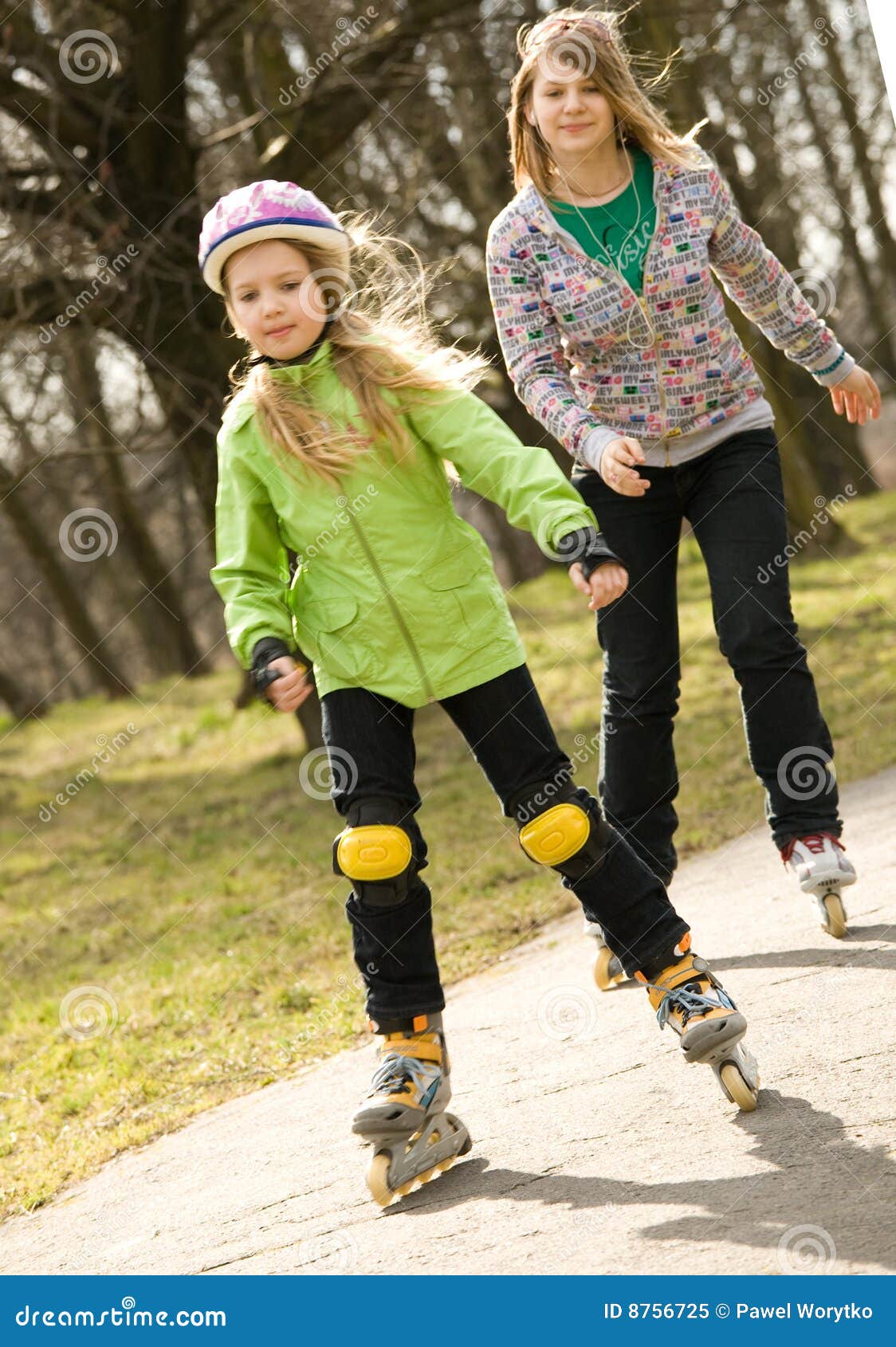 Two Happy Grils on Roller-skates Stock Image - Image of little, cute ...