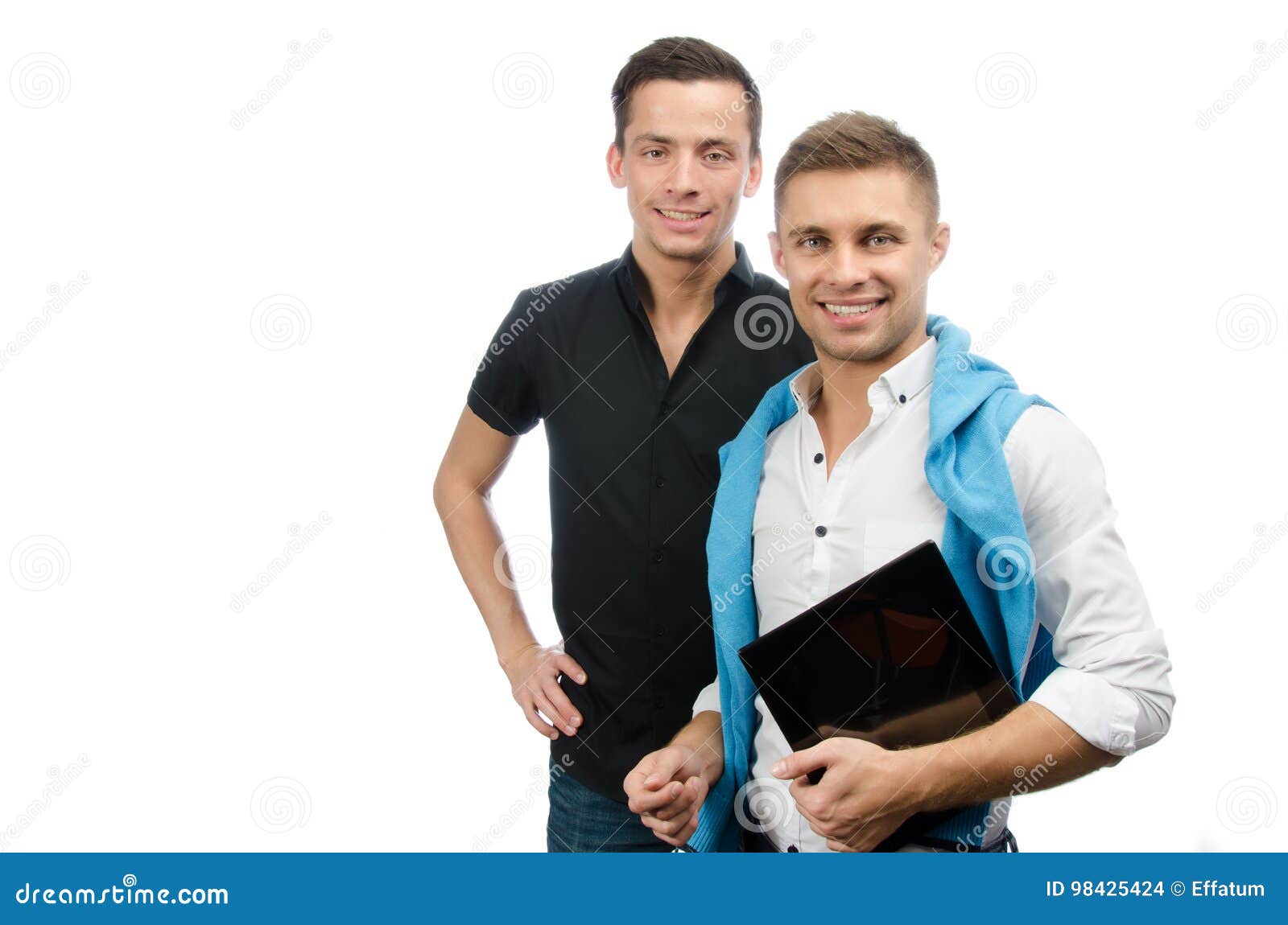 Two Happy Guys and a Tablet. Work and Study. White Background. Stock ...