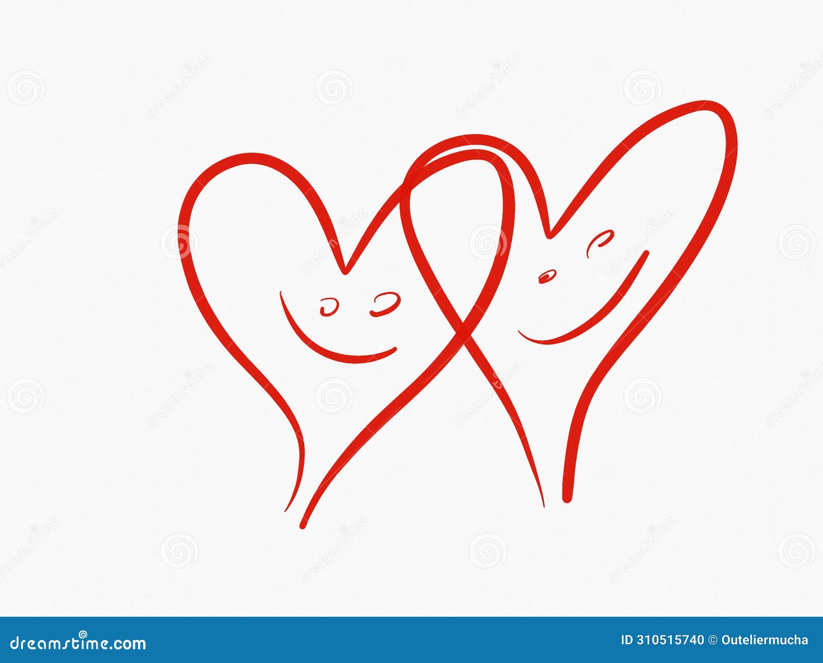 Two Happy Hearts, Smiling. Valentine S Day. Red and White Drawing Stock ...