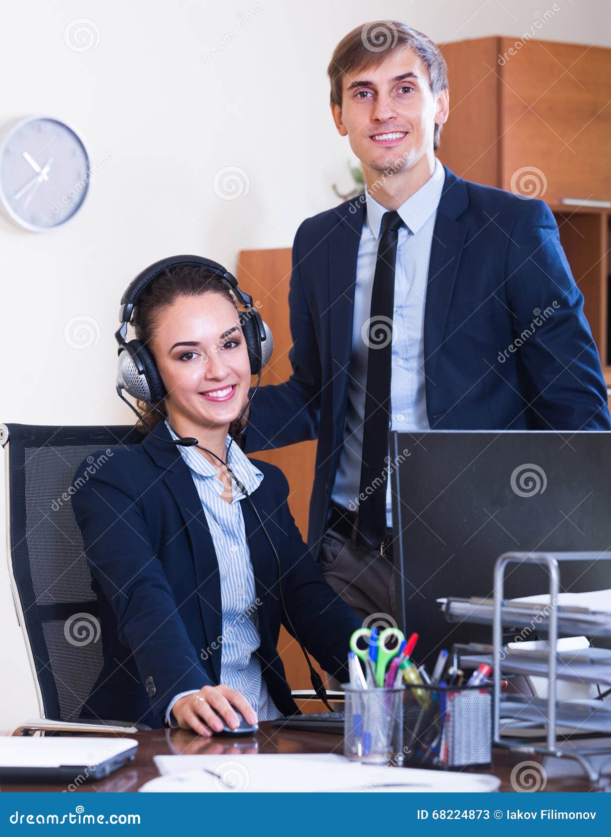 Two Happy Help Line Operators Stock Image - Image of appliances ...
