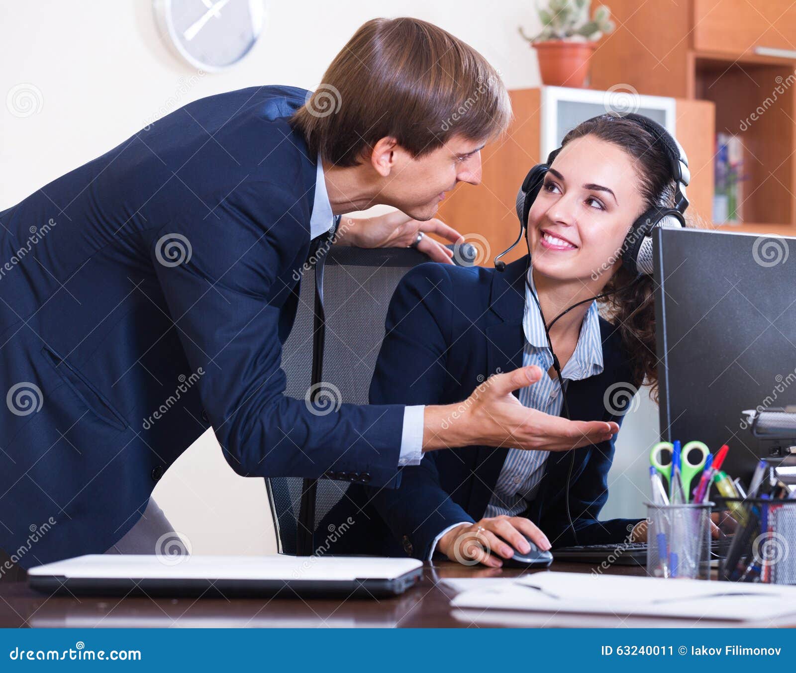 Two Happy Help Line Operators Stock Image - Image of helping, modern ...