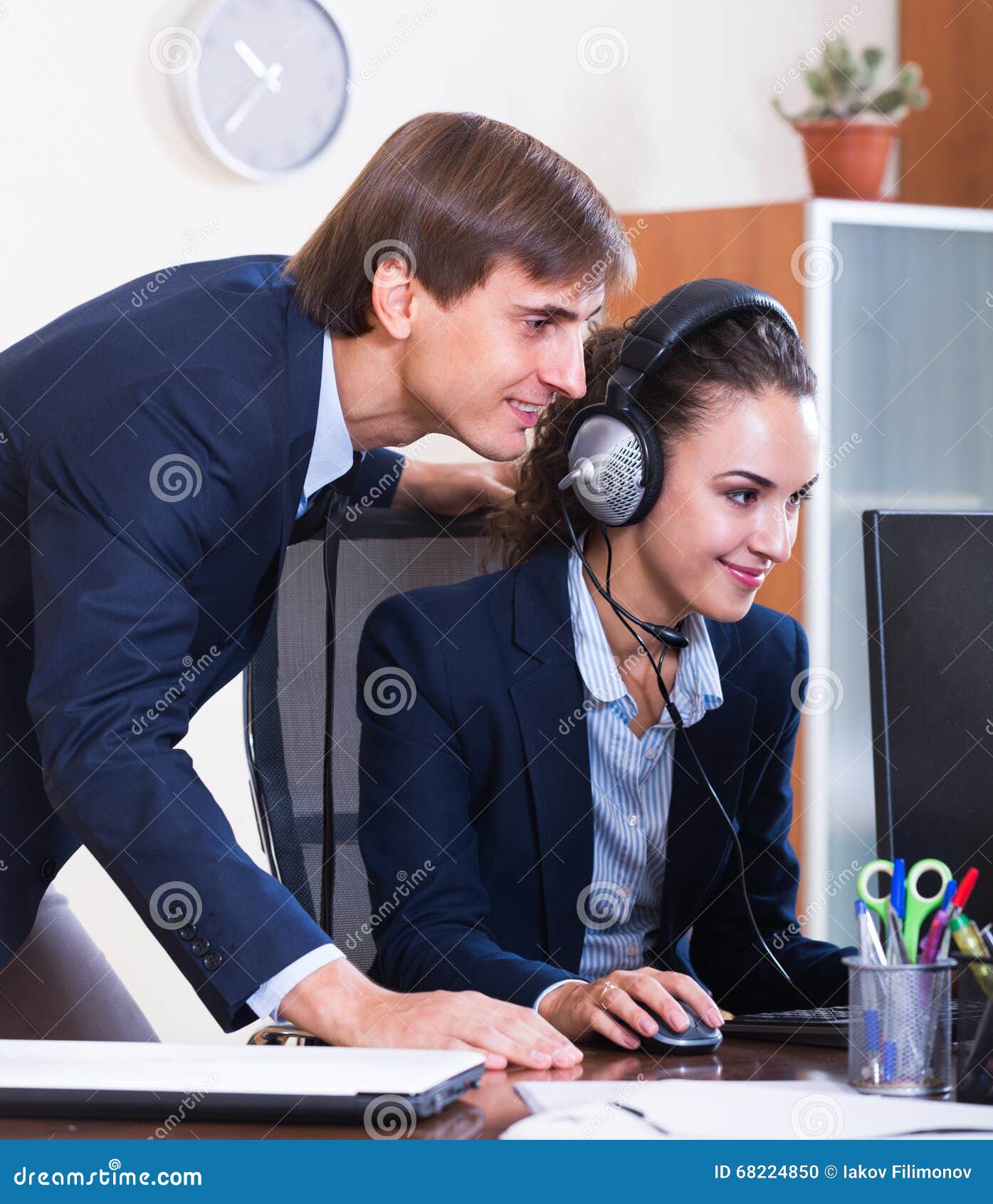Two Happy Help Line Operators Stock Photo - Image of consultant ...