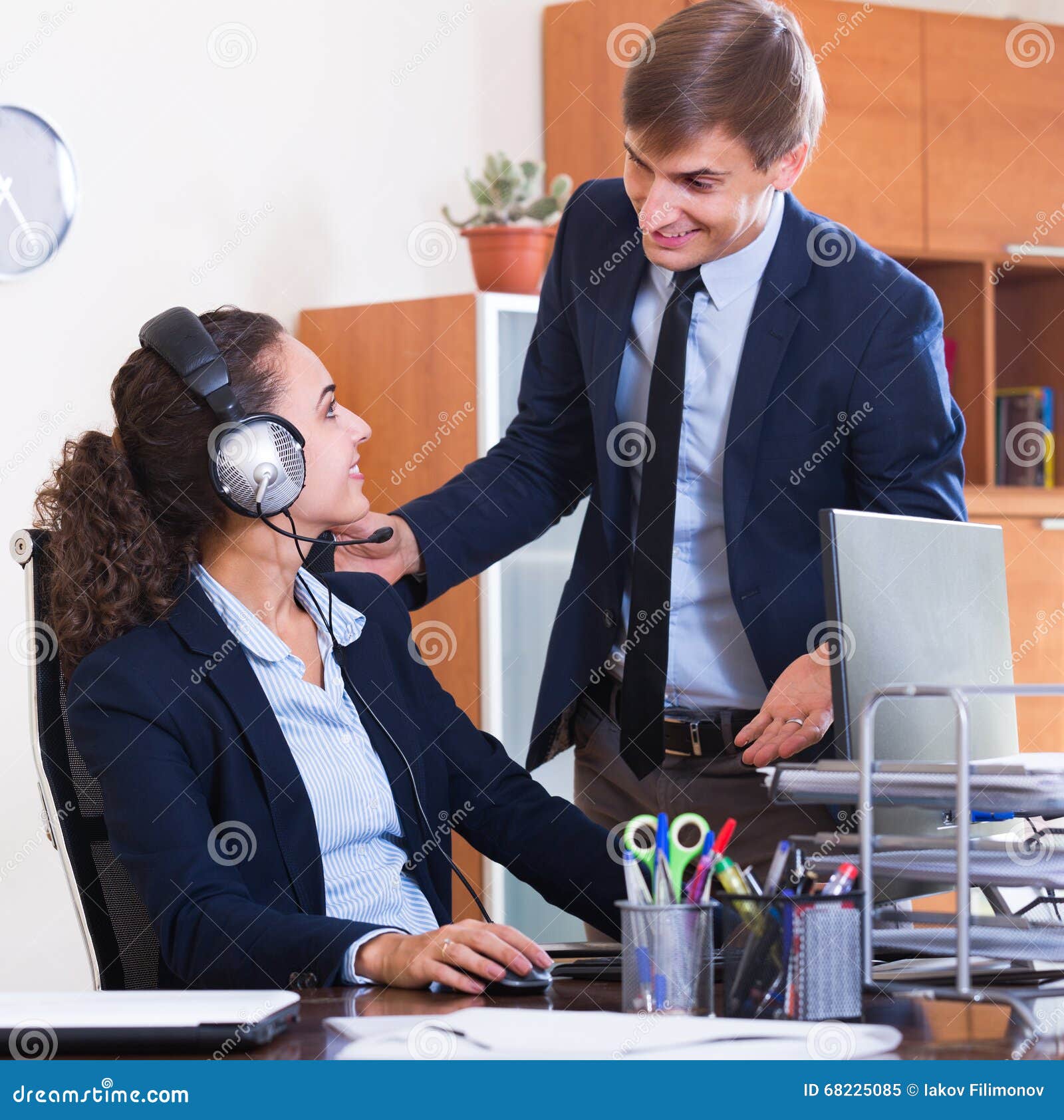 Two Happy Help Line Operators Stock Image - Image of colleagues ...