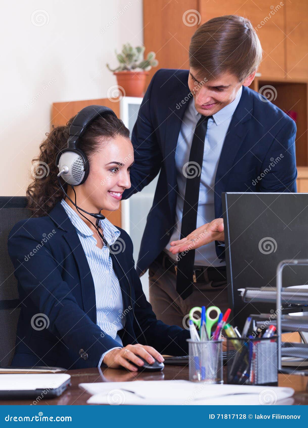 Two Happy Help Line Operators Stock Photo - Image of assistant ...