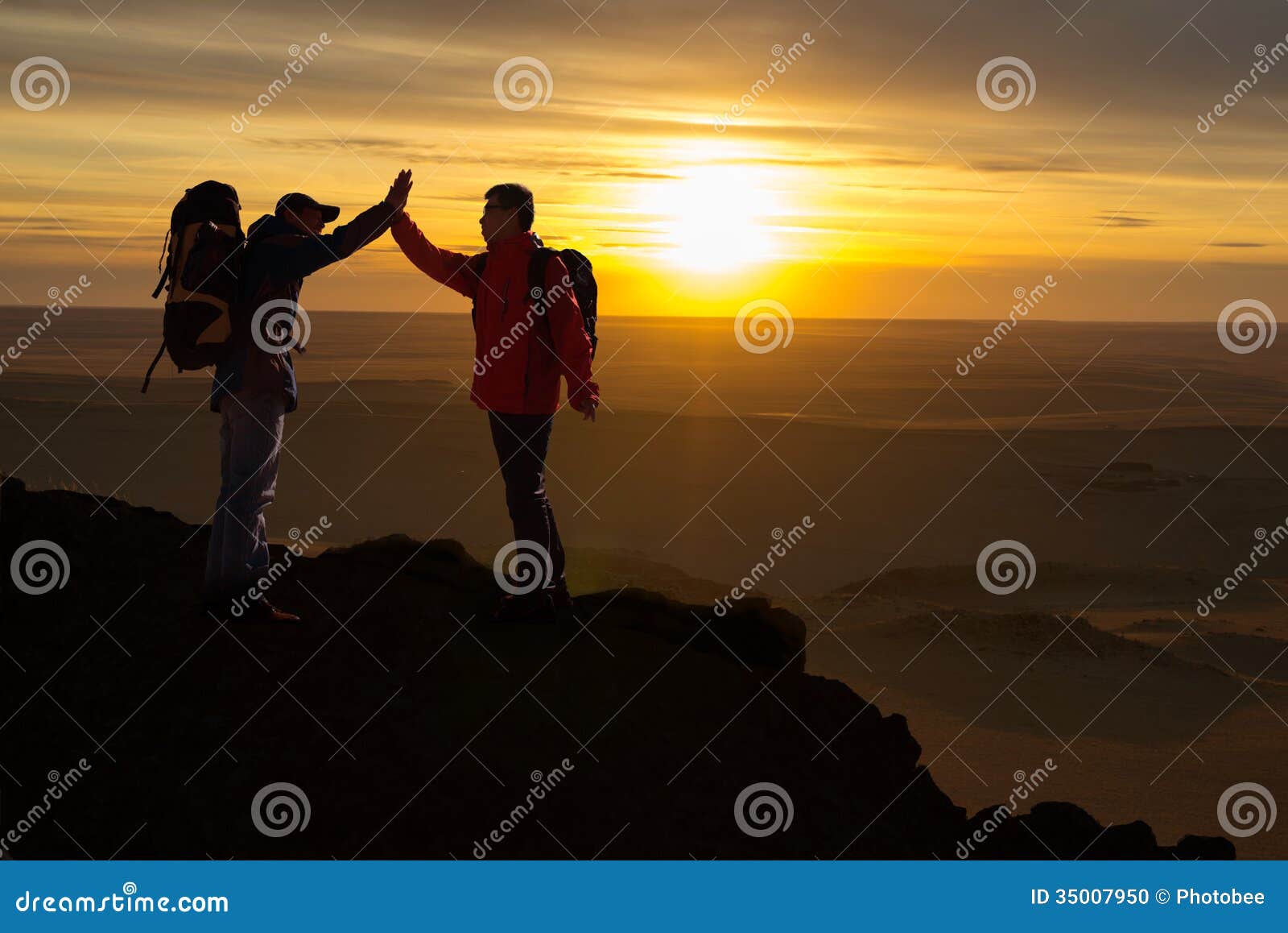 Two happy hikers stock photo. Image of morning, hike - 35007950
