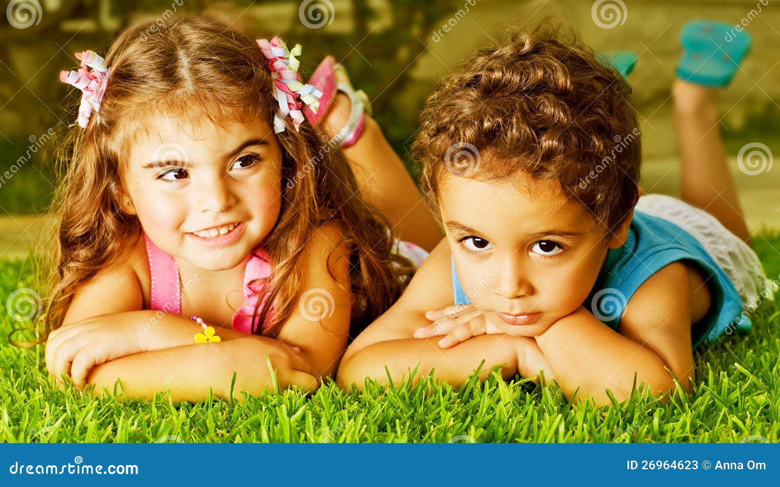 Two happy kids stock image. Image of garden, children - 26964623
