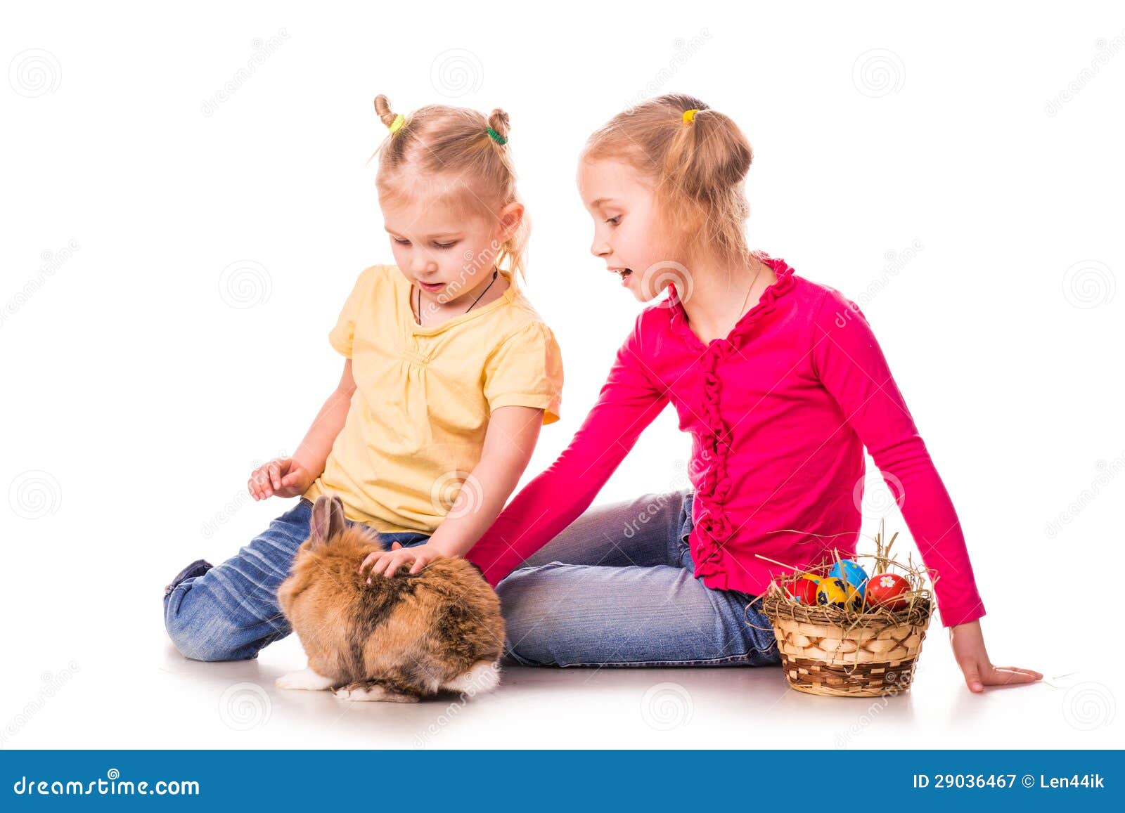 Two Happy Kids with Easter Bunny and Eggs. Happy Easter Stock Image ...
