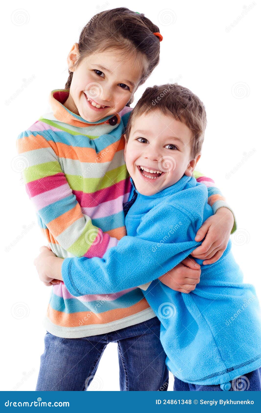 Two Happy Kids Standing Together Stock Photo - Image of girl, sister ...