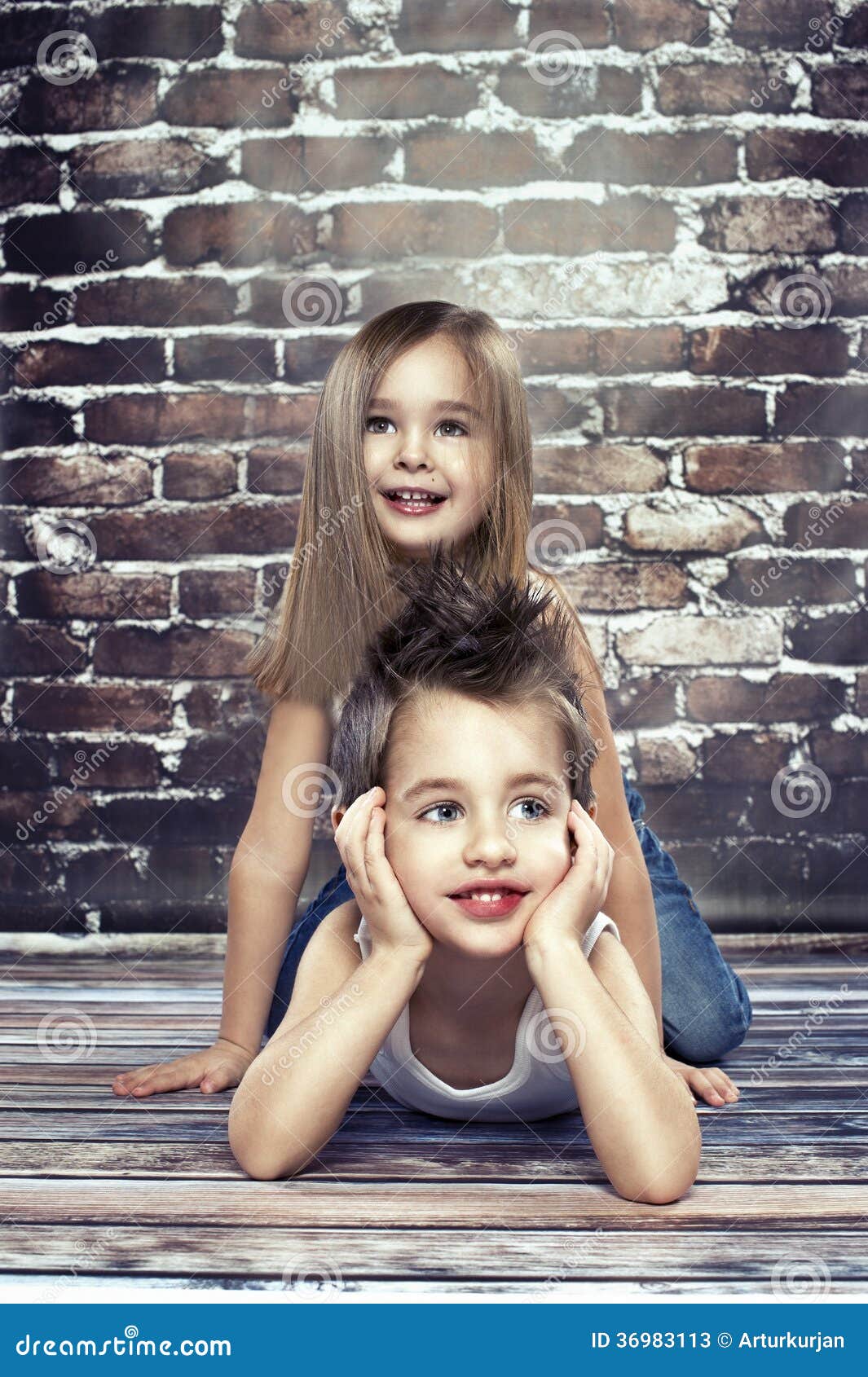 Two happy kids in studio stock image. Image of people - 36983113