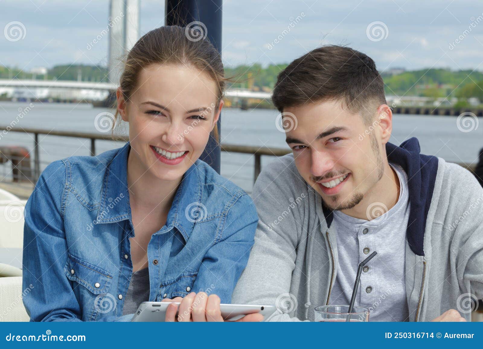 Two Happy Lovers Near River Stock Photo - Image of cheerful, together ...