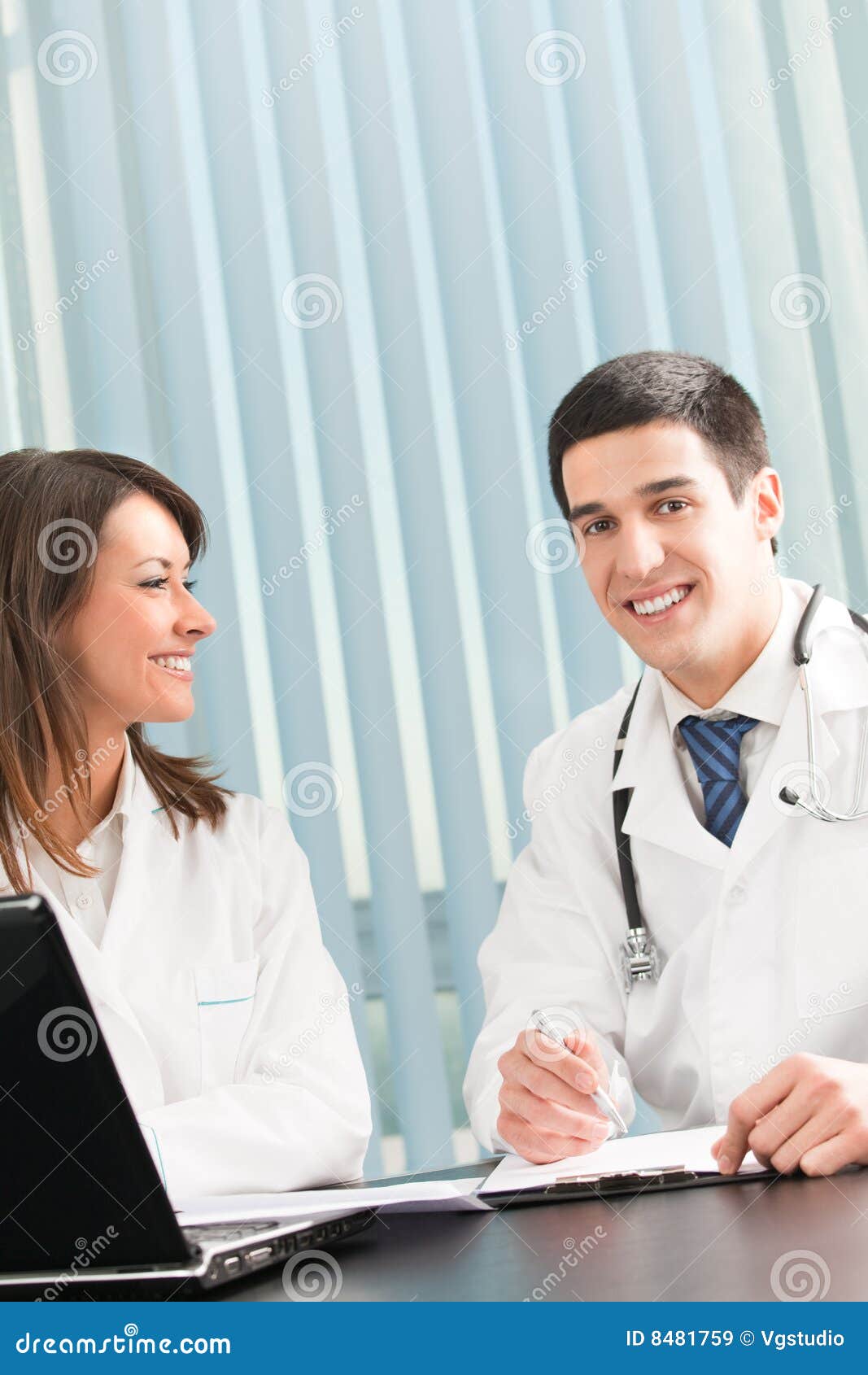 Two Happy Medical People Working Stock Image - Image of portrait, male ...