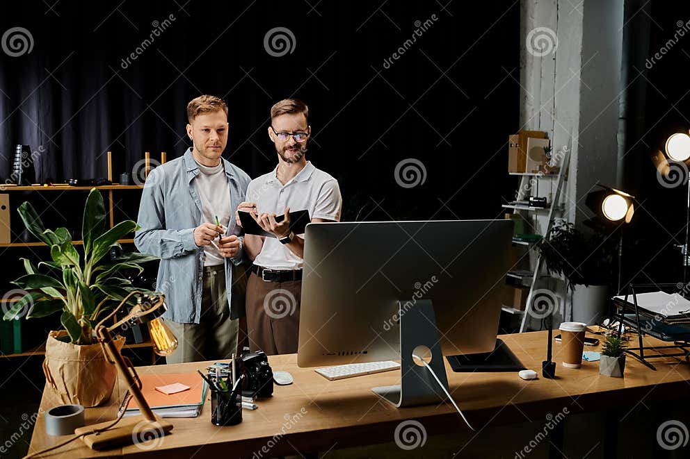 Creative Minds: Two Men Mastering the Stock Image - Image of work ...