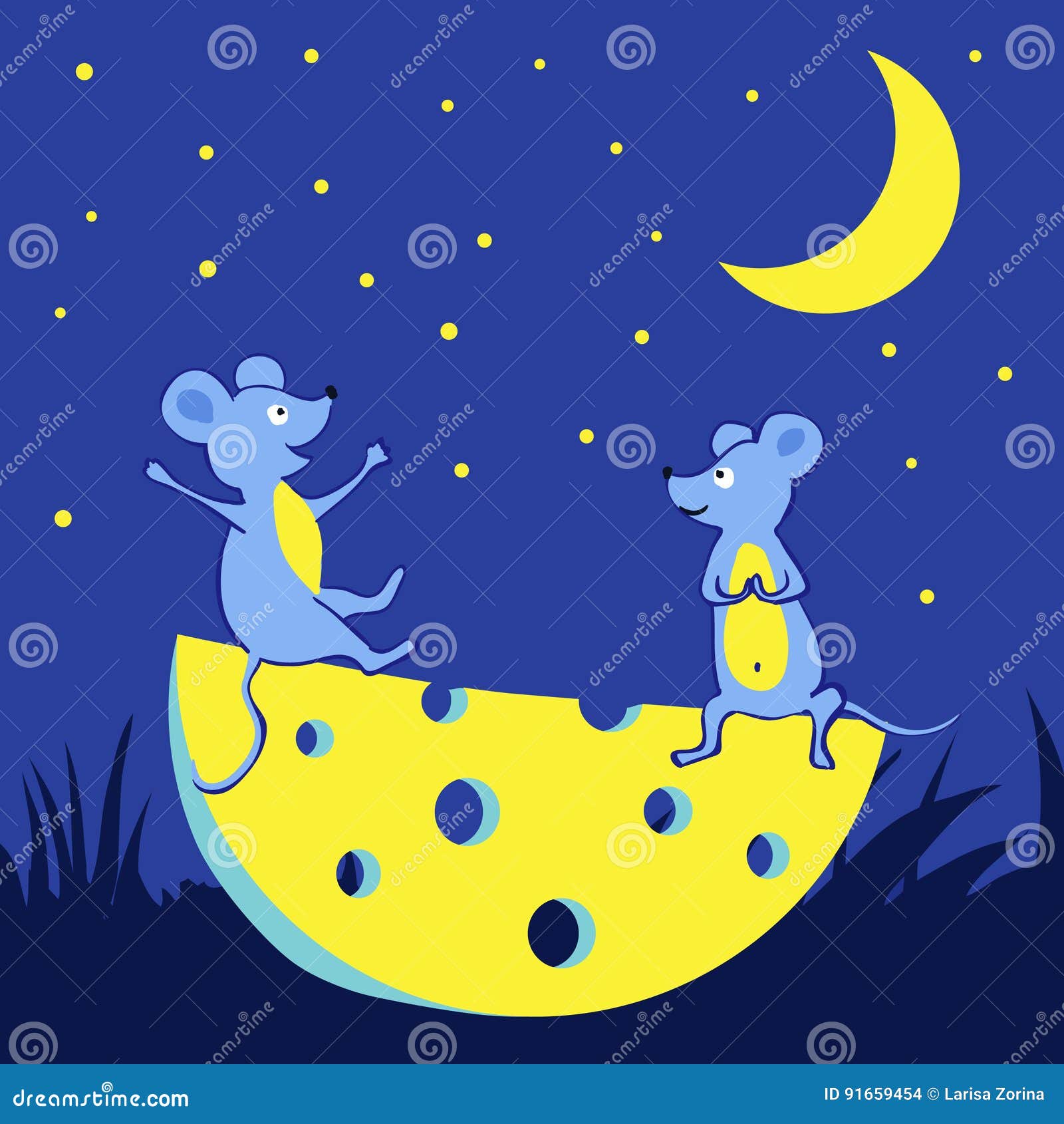 Two happy mice and cheese. stock illustration. Illustration of ...