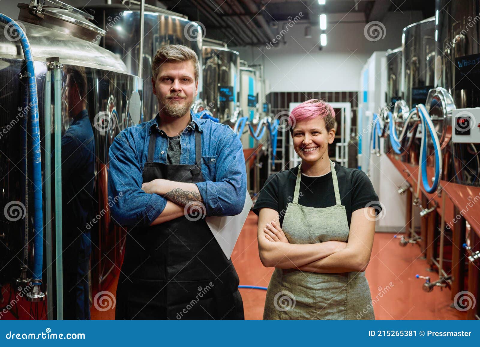 Two Happy Middle Aged Workers of Beer Production Factory Standing ...