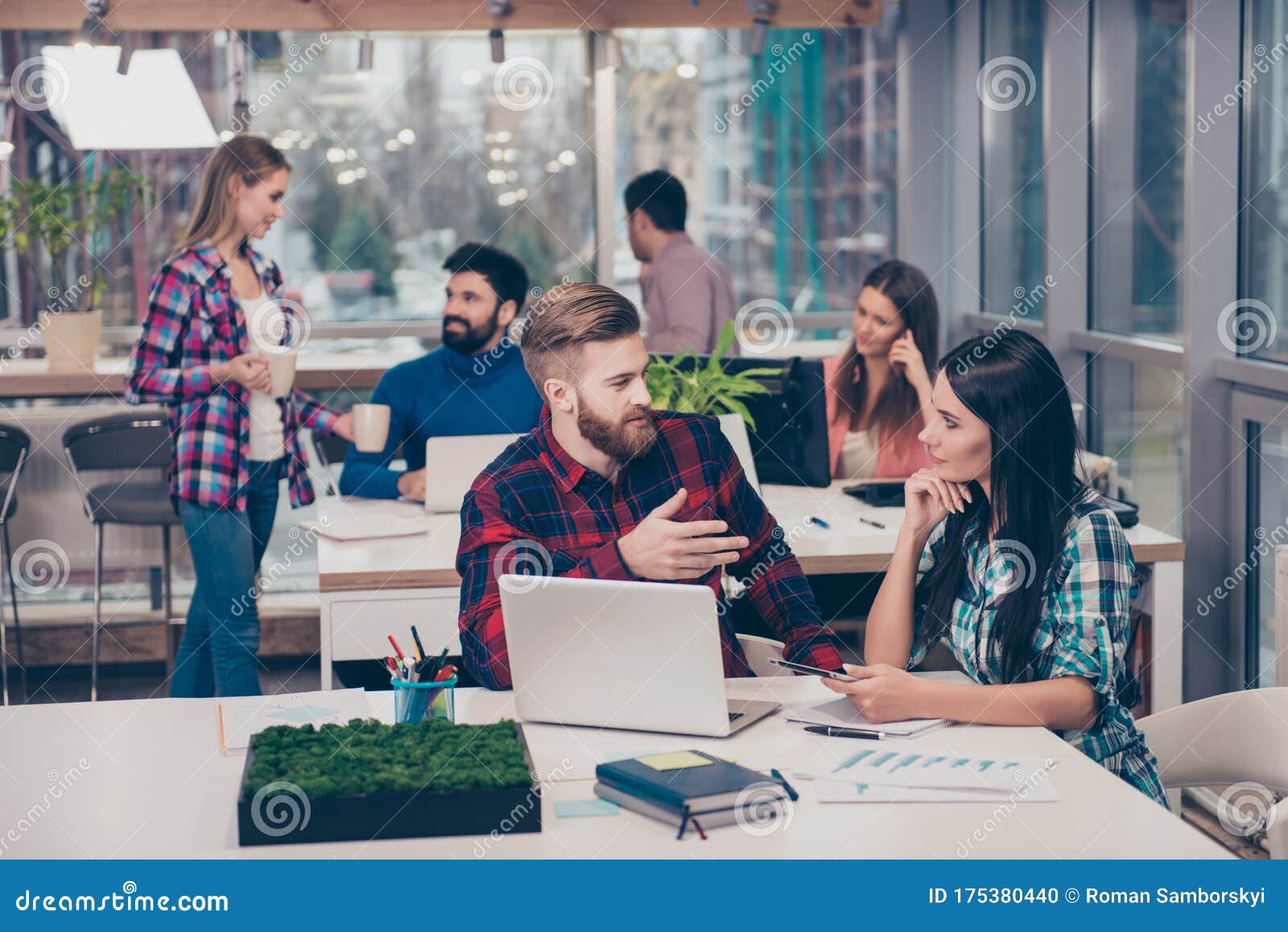 Two Happy Partners Talking about Business Task Stock Photo - Image of ...