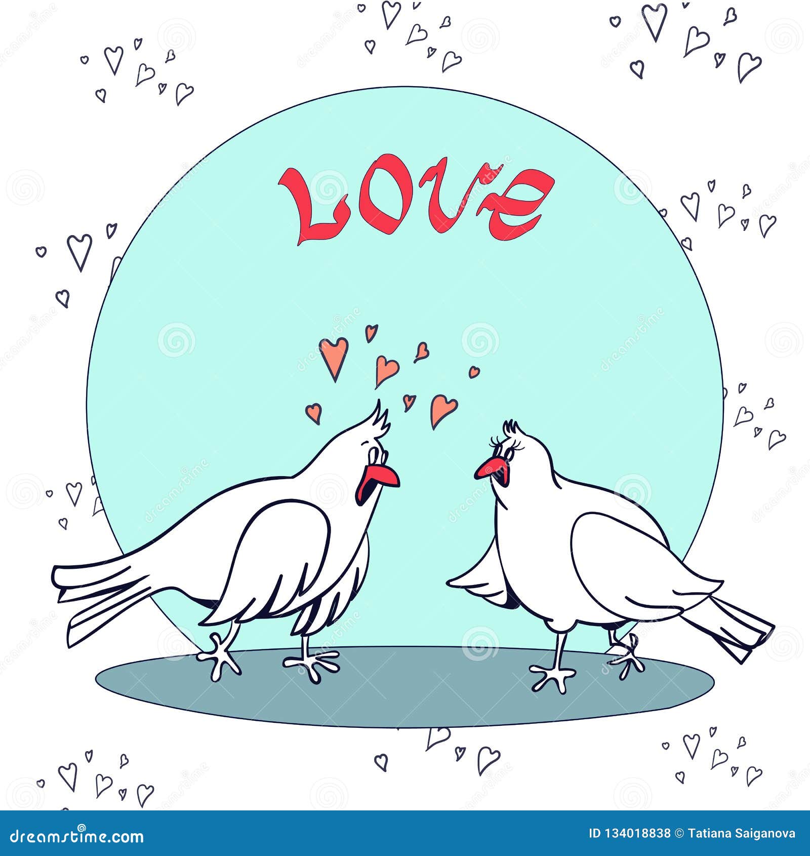 Two Happy Pigeons. Happy Valentine`s Day Card Stock Vector ...