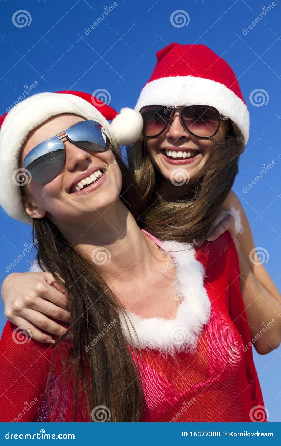 Two Happy Santa Clause Having Fun Stock Photo - Image of beautiful ...
