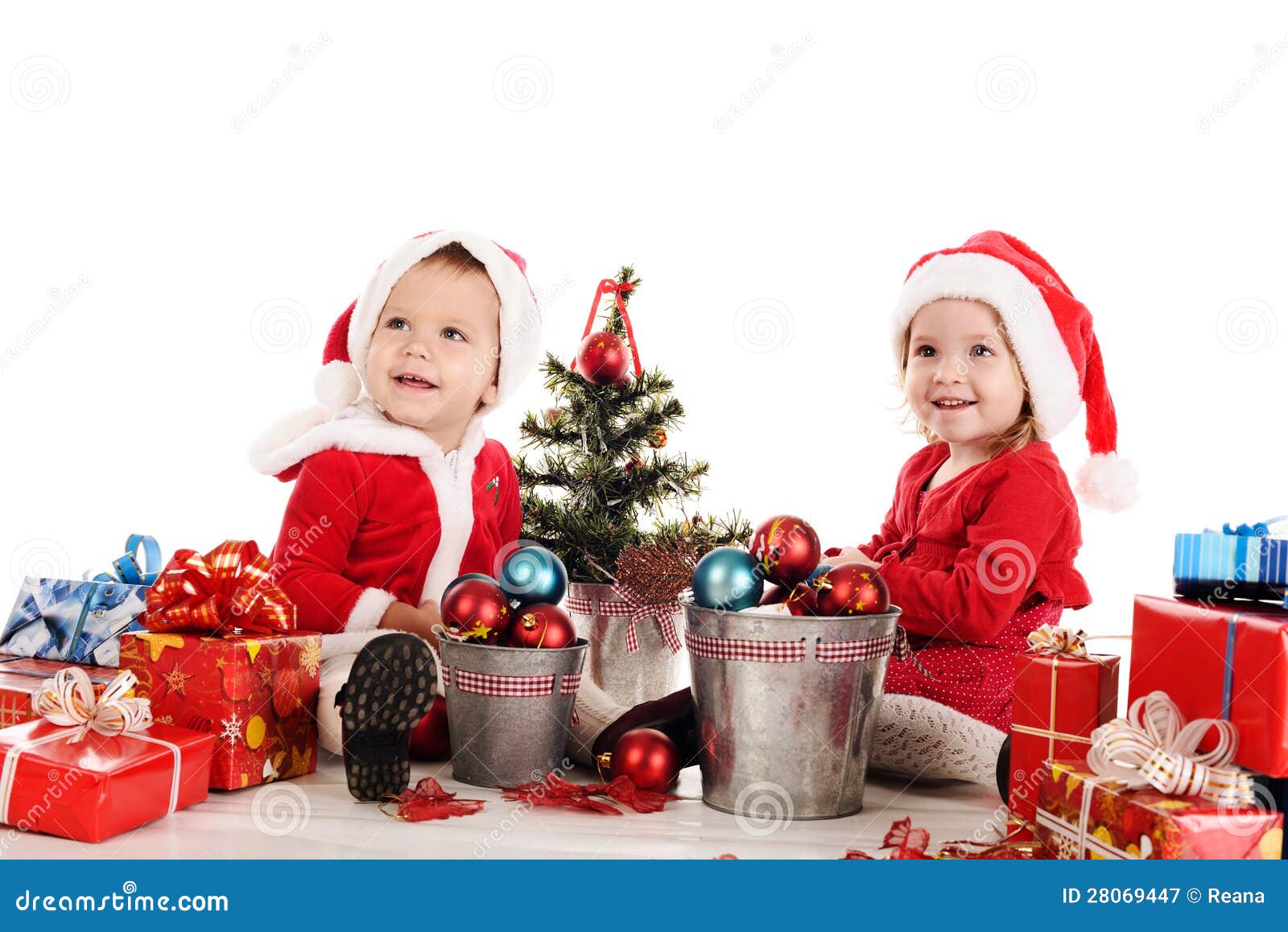 Two happy santa helpers stock image. Image of pine, claus - 28069447