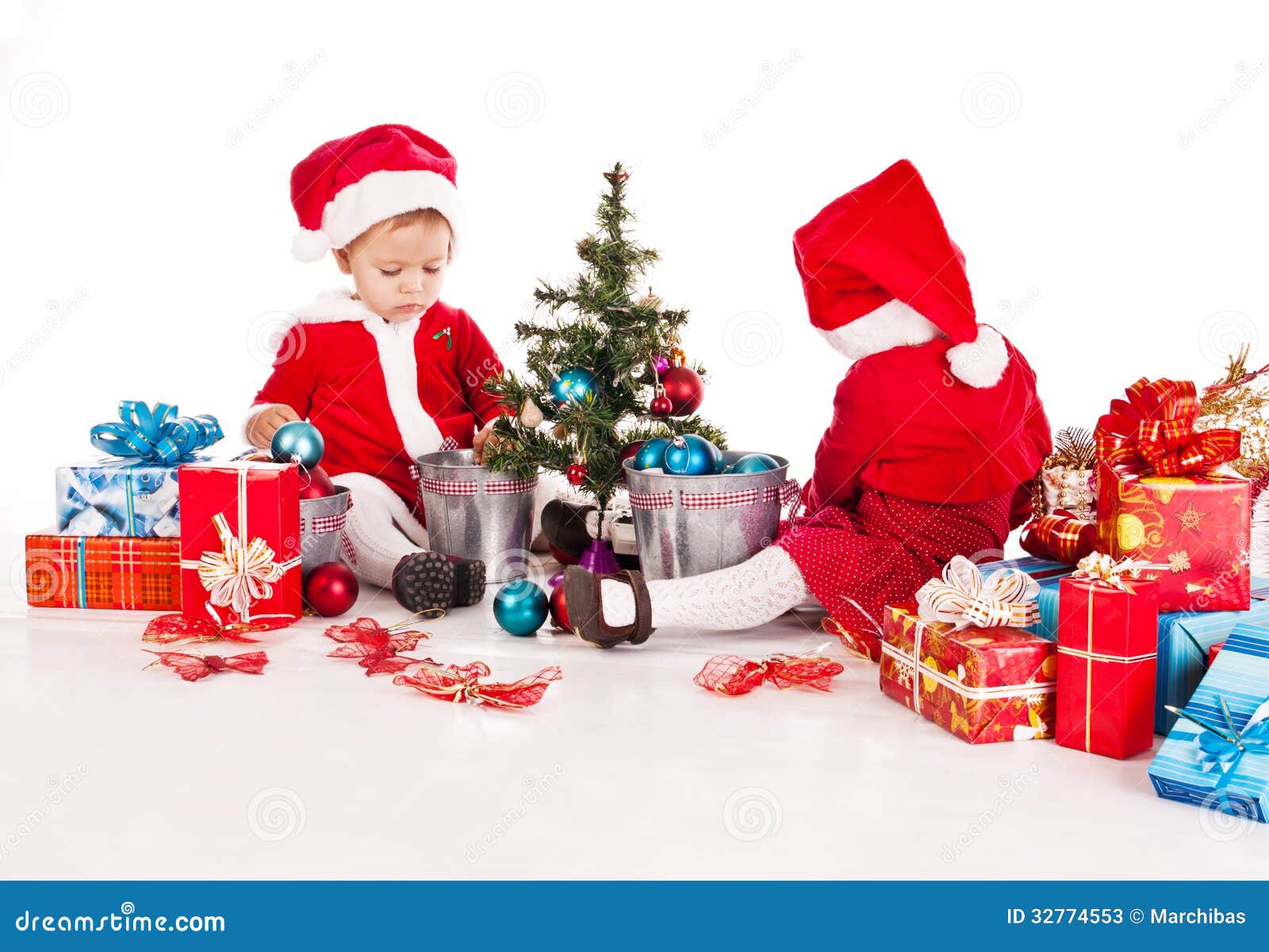 Two happy santa helpers stock image. Image of claus, happiness - 32774553