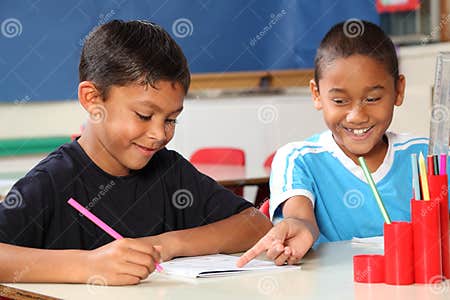 Two Happy School Boys Sharing Learning in Class Stock Image - Image of ...