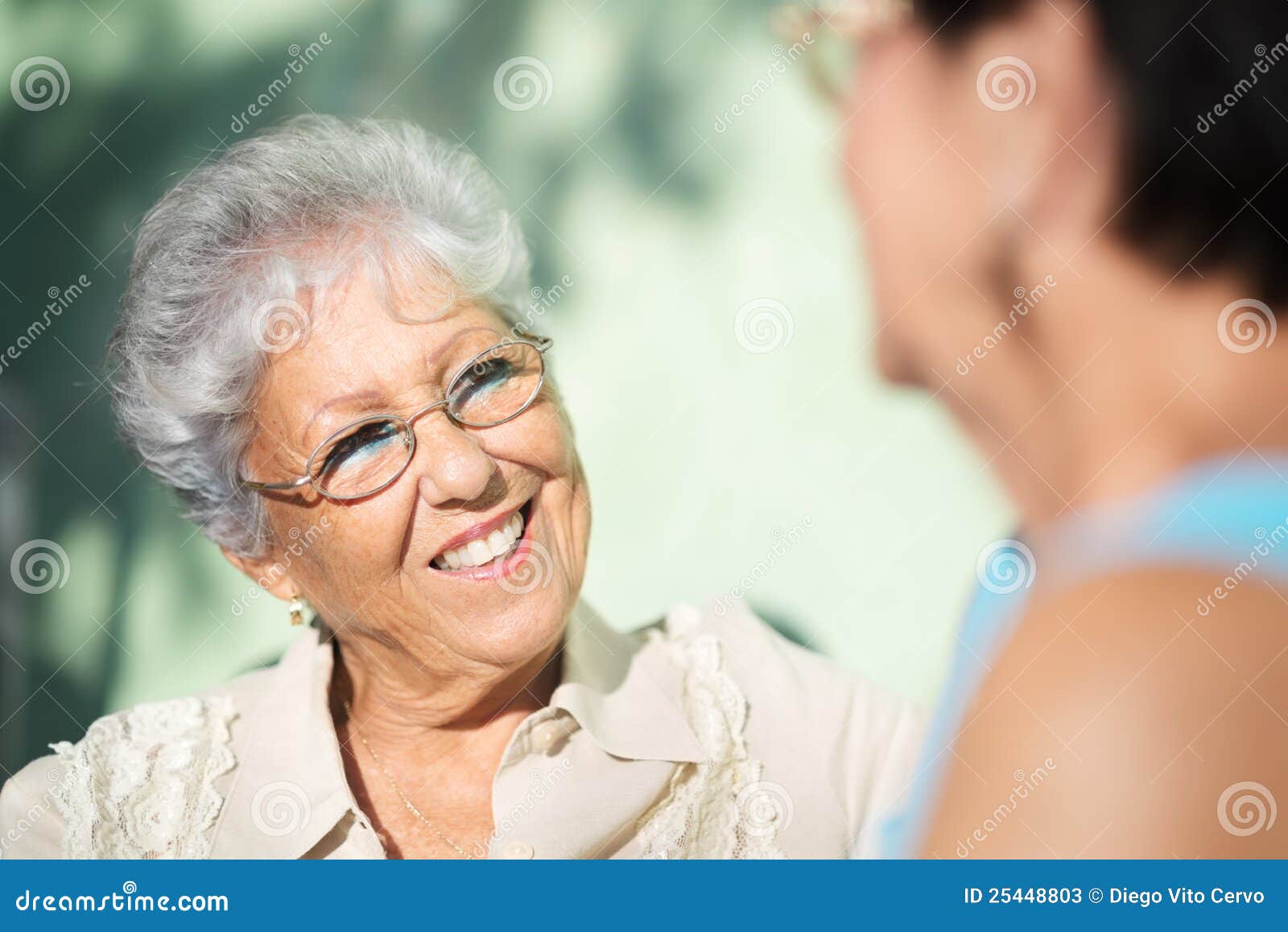 Two Happy Senior Women Talking in Park Stock Image - Image of cheerful ...