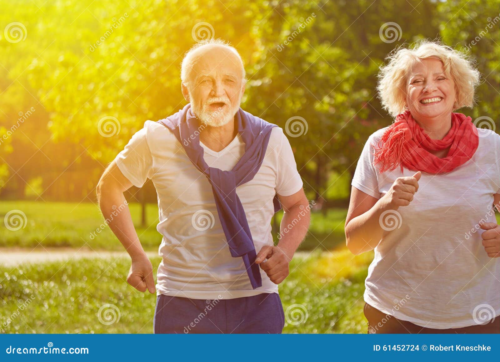Two Happy Seniors Running in Nature Stock Photo - Image of pensioner ...
