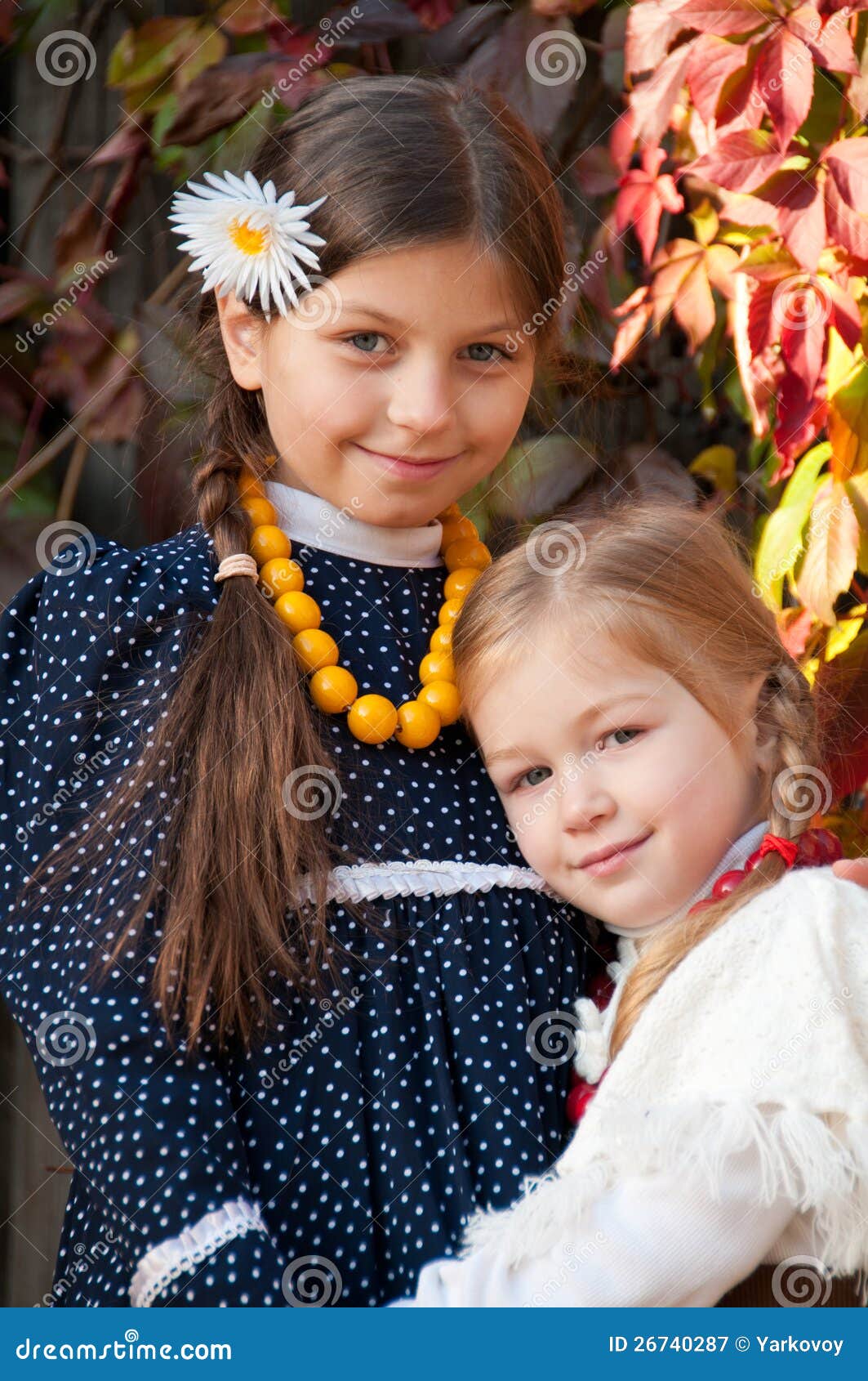 Two happy sisters stock image. Image of leaves, hair - 26740287